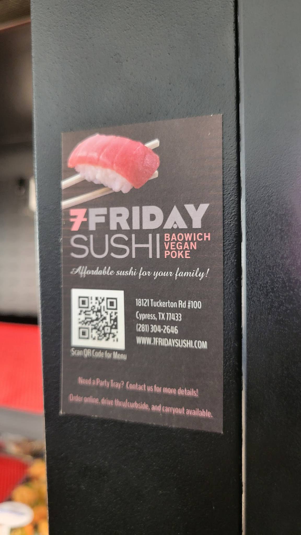 Menu at 7Friday Sushi restaurant, Cypress