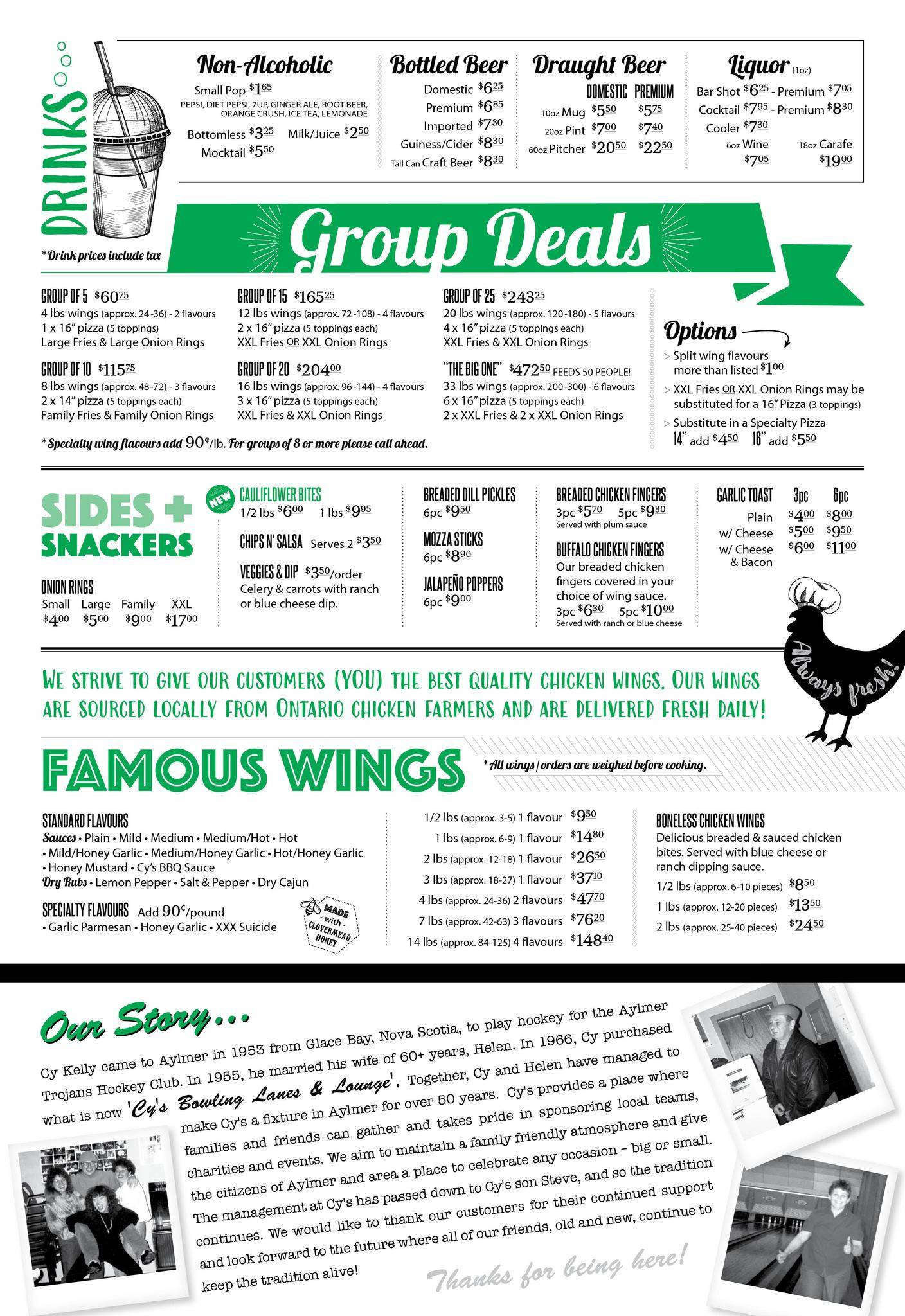 Menu at Cy's Bowling Lanes & Lounge restaurant, Aylmer