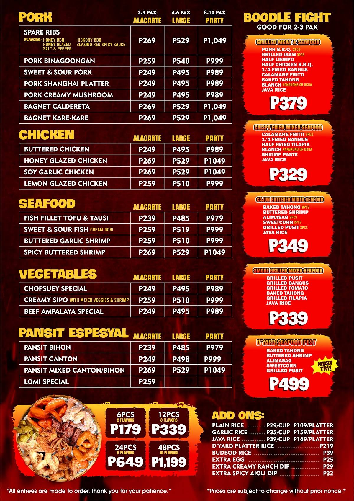 Carta de D' Yard Chicken & Grill Resto Bar, Cainta