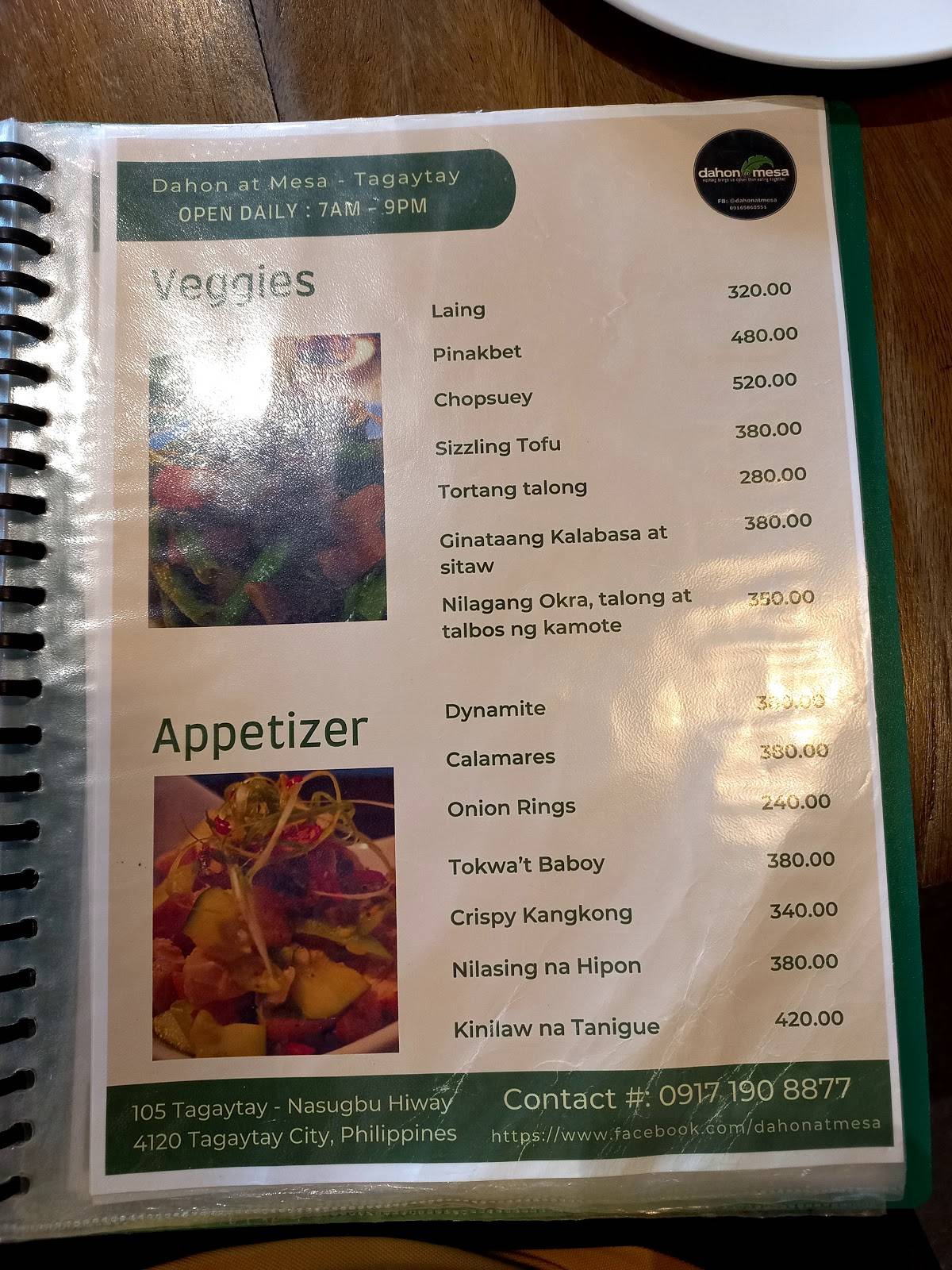 Menu at Dahon at Mesa - Tagaytay restaurant, Tagaytay