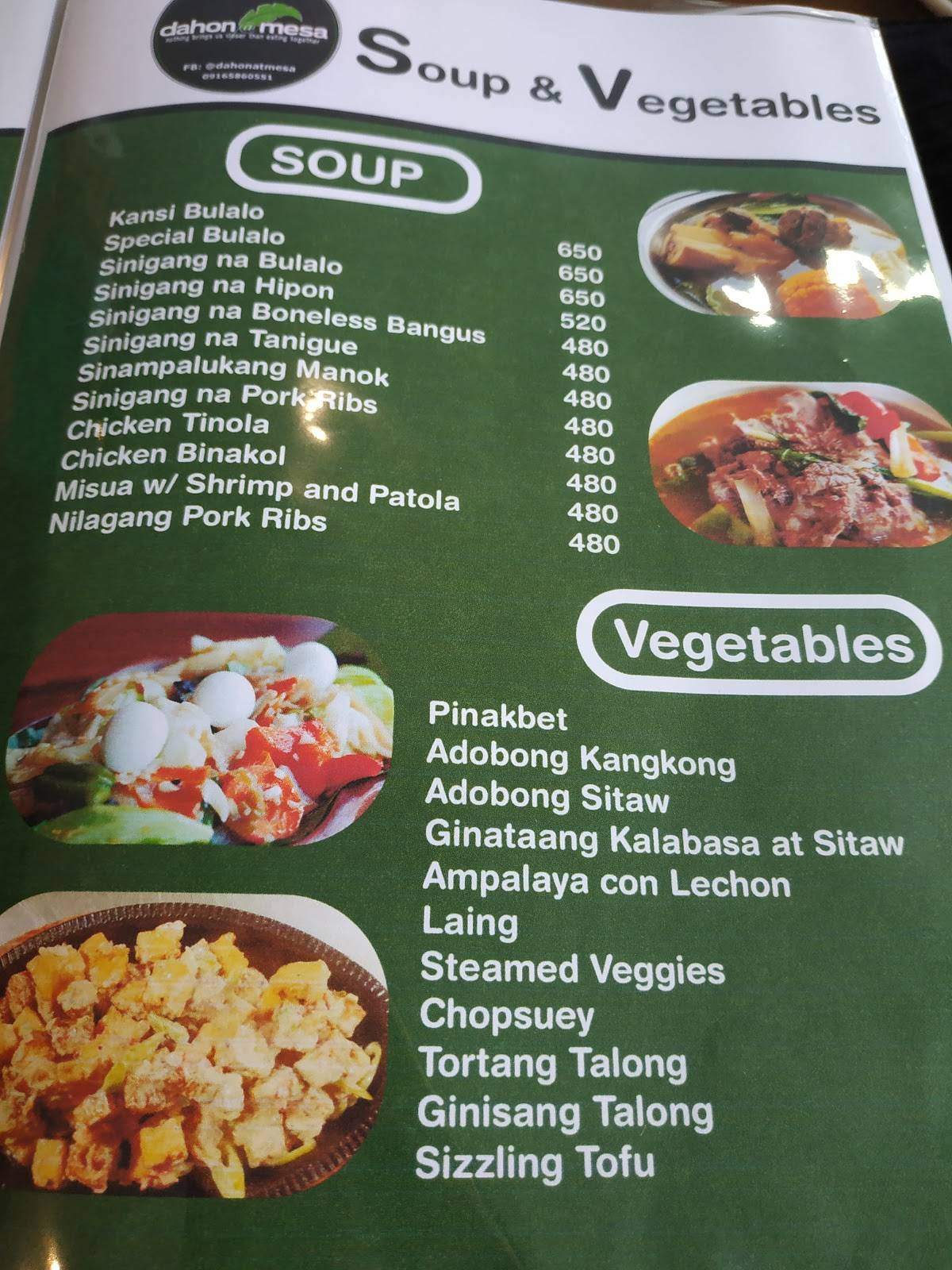 Menu at Dahon at Mesa - Tagaytay restaurant, Tagaytay