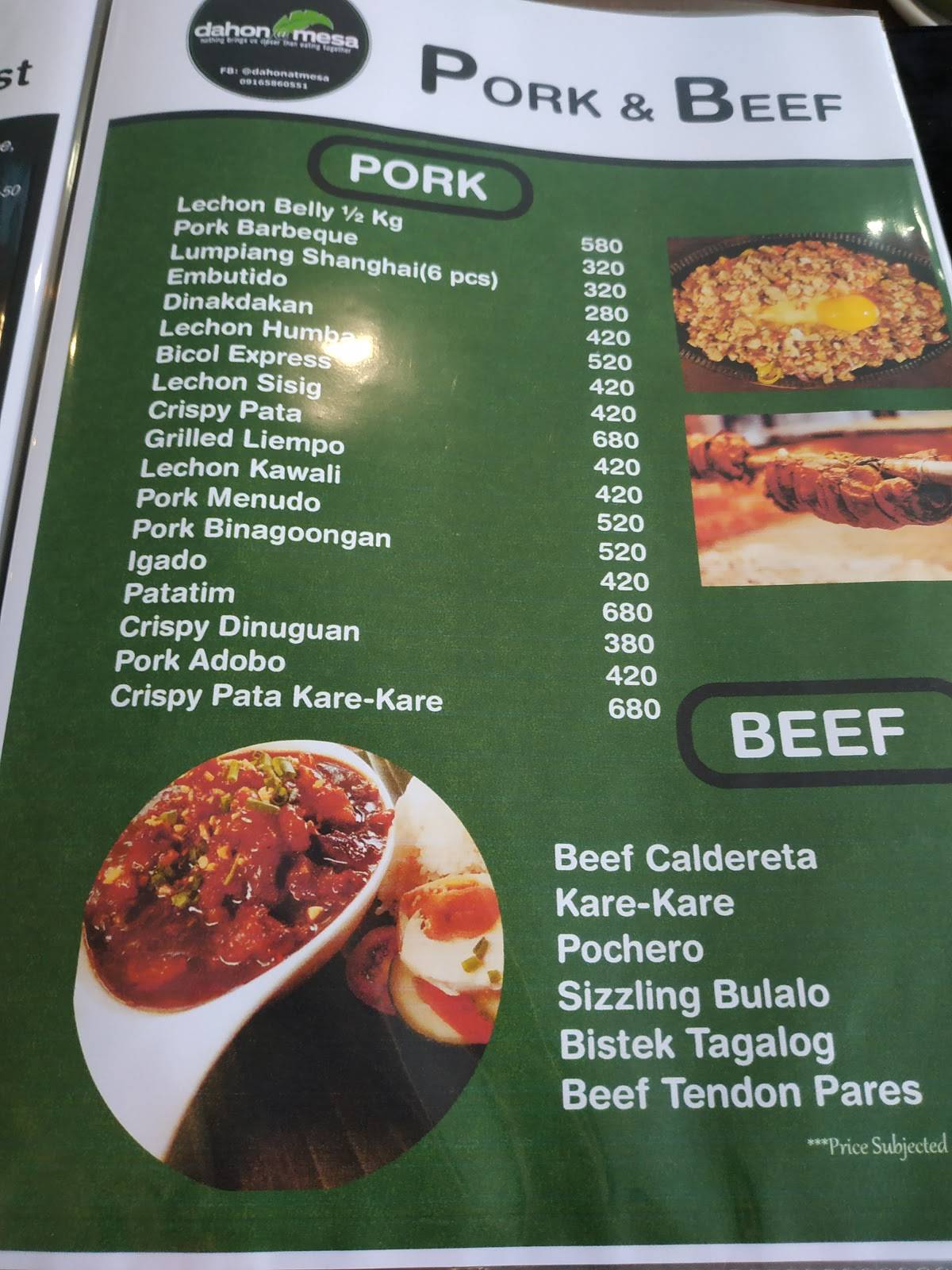 Menu at Dahon at Mesa - Tagaytay restaurant, Tagaytay