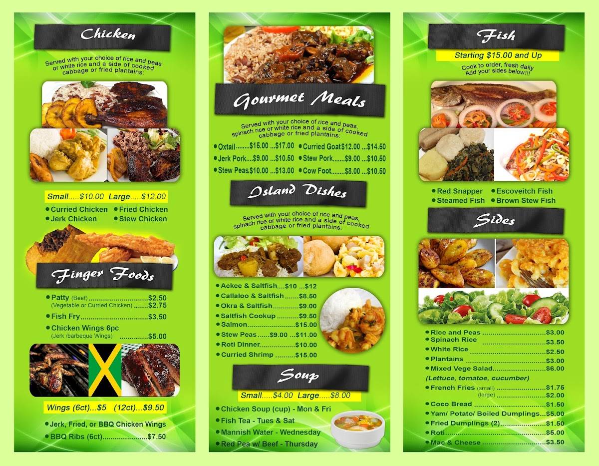Menu at Dainty's Jamaican Kitchen restaurant, Albany