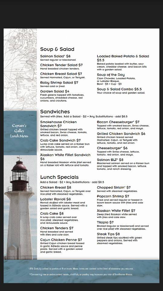 Menu at Captain's Galley restaurant, Dandridge