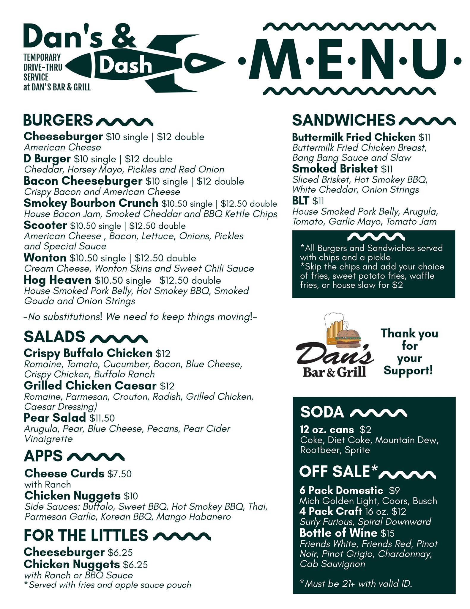 Menu at Dan's Bar and Grill, New Trier