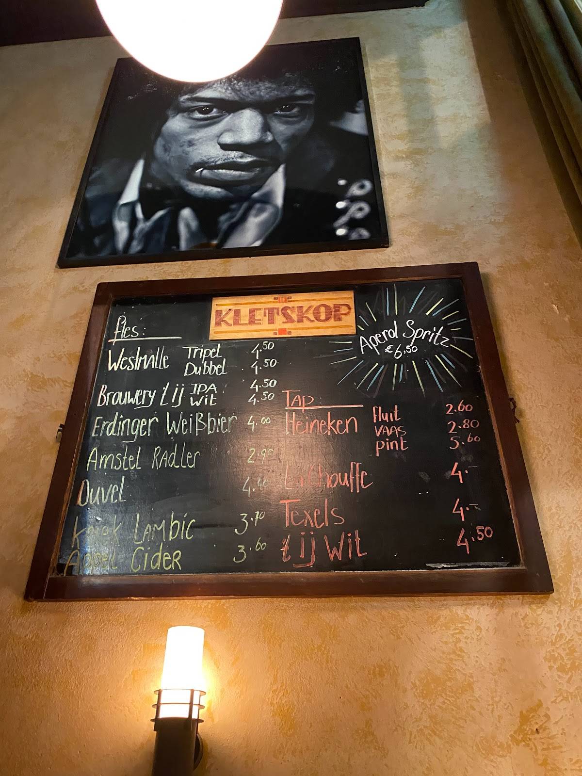 Menu at De Kletskop, Amsterdam