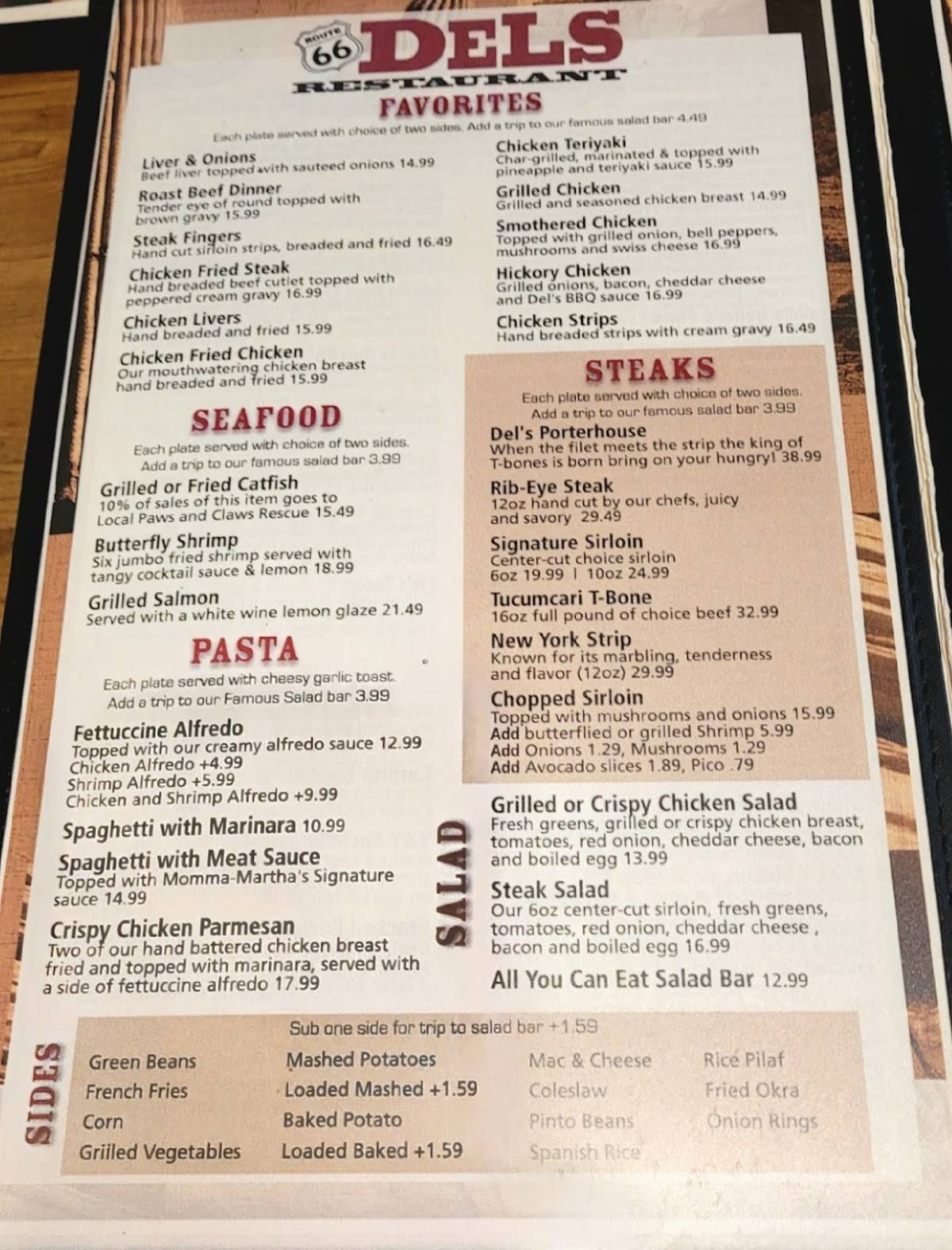 Menu at Del's Restaurant, Tucumcari