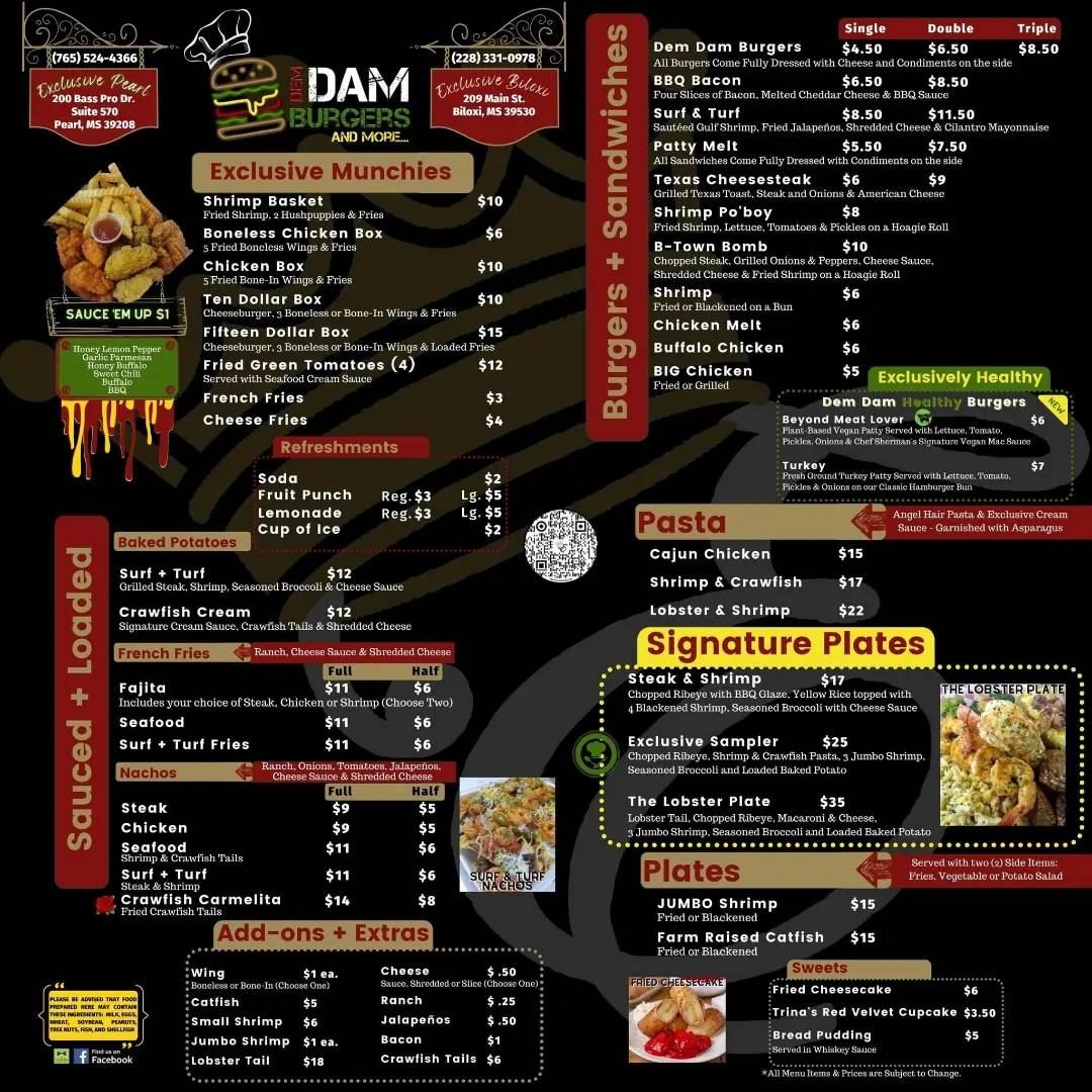 Menu at Dem Dam Burgers - Biloxi, Ms restaurant, Biloxi