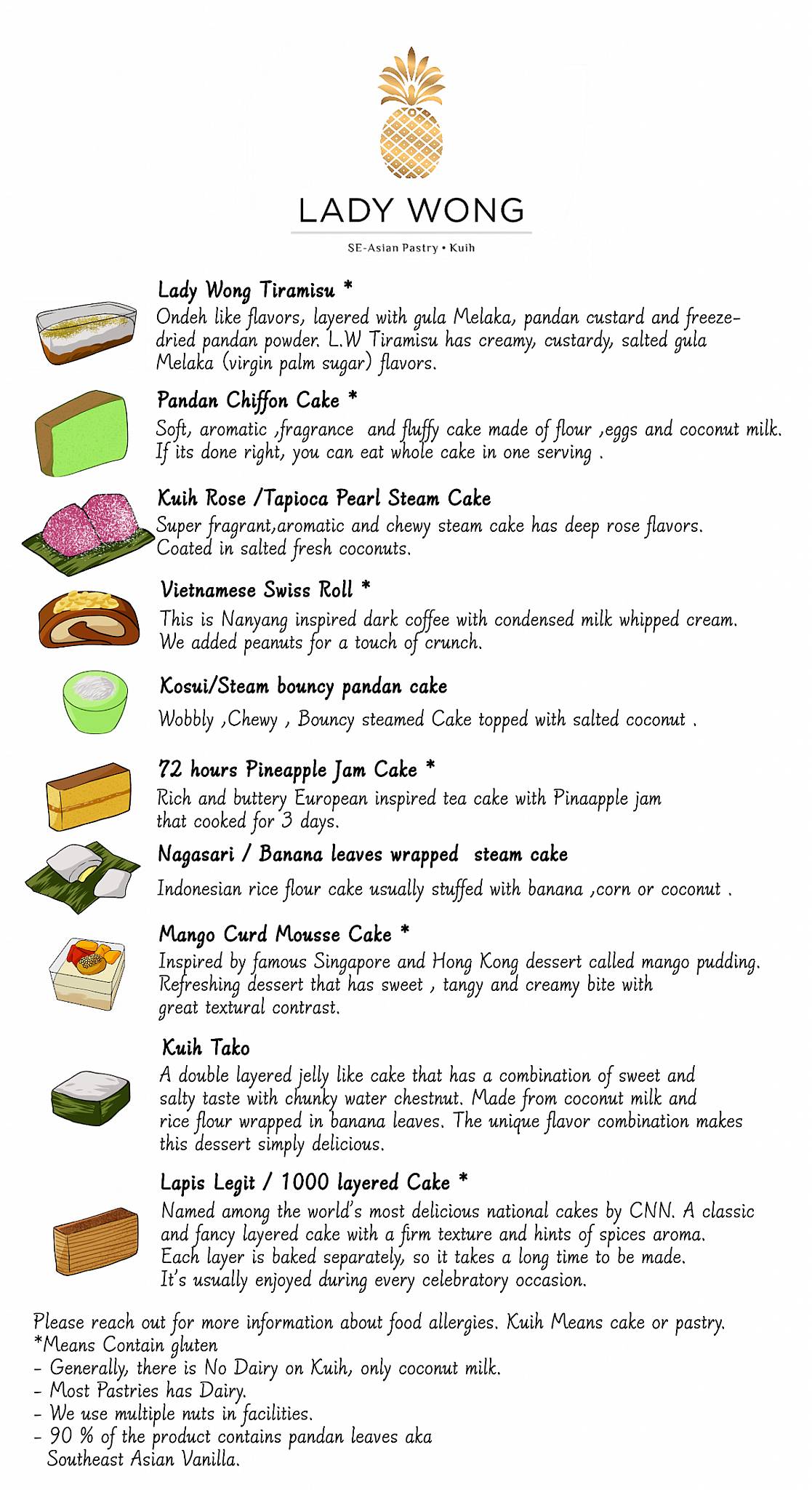 Menu at Lady Wong Pastry & Cakes desserts, New York City