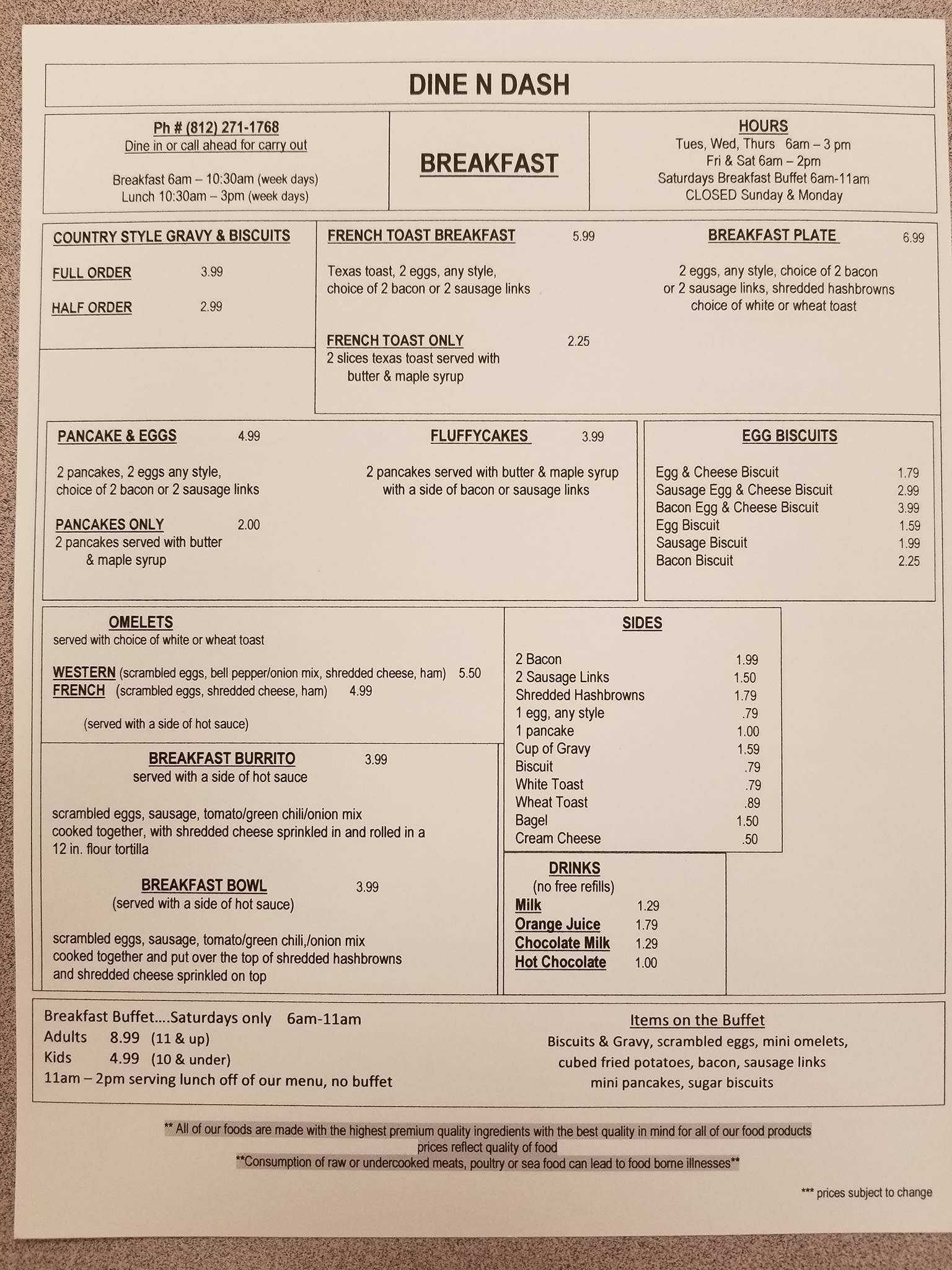 Menu at Dine n dash, Seymour