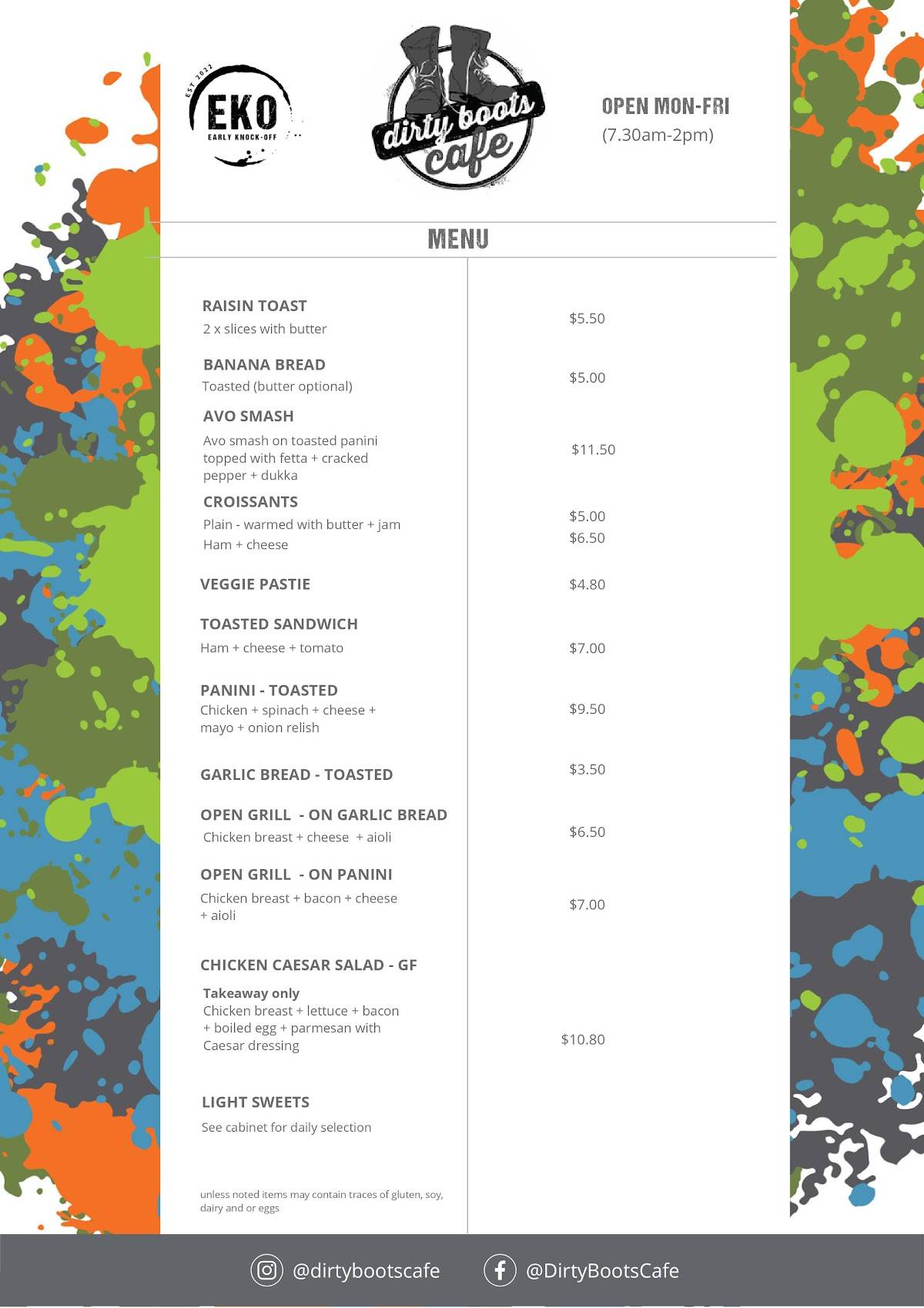 Menu at Hello cafe, Oonoonba