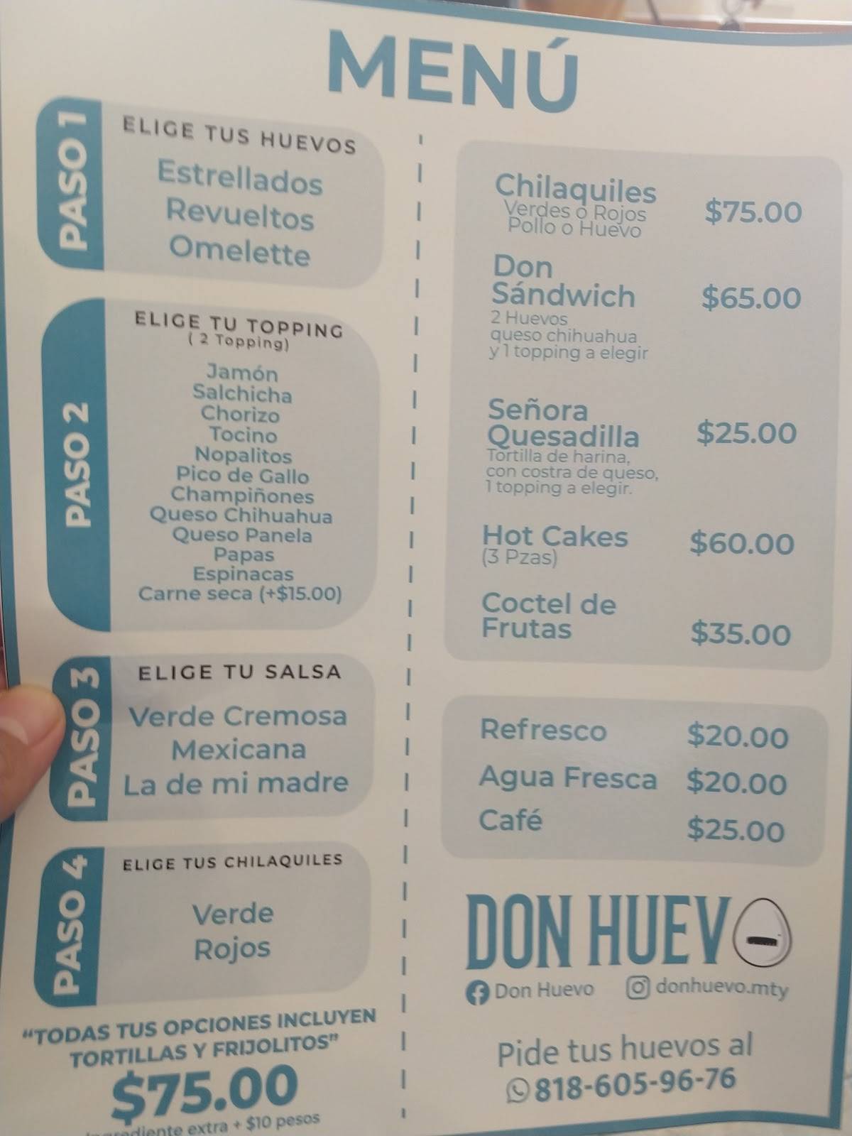 Menu at Don Huevo restaurant, Monterrey