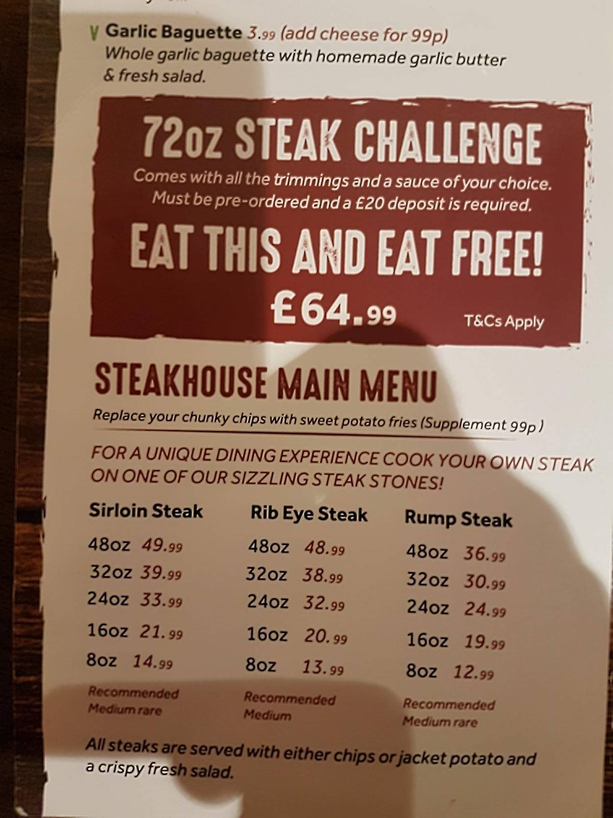 Menu at Double Barrel Steakhouse, Rotherham