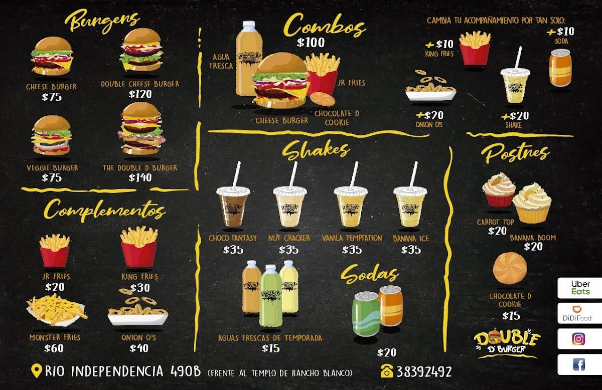 Menu at Double D Burger restaurant, Guadalajara
