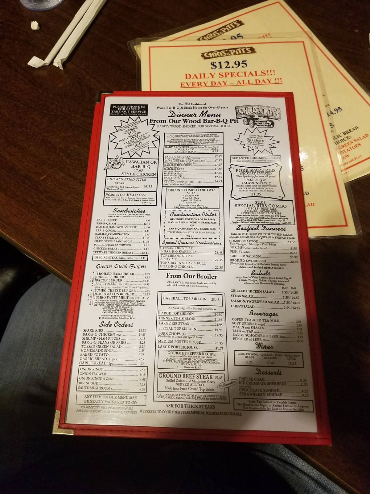 Menu at Chris & Pitts BBQ Restaurant, Downey