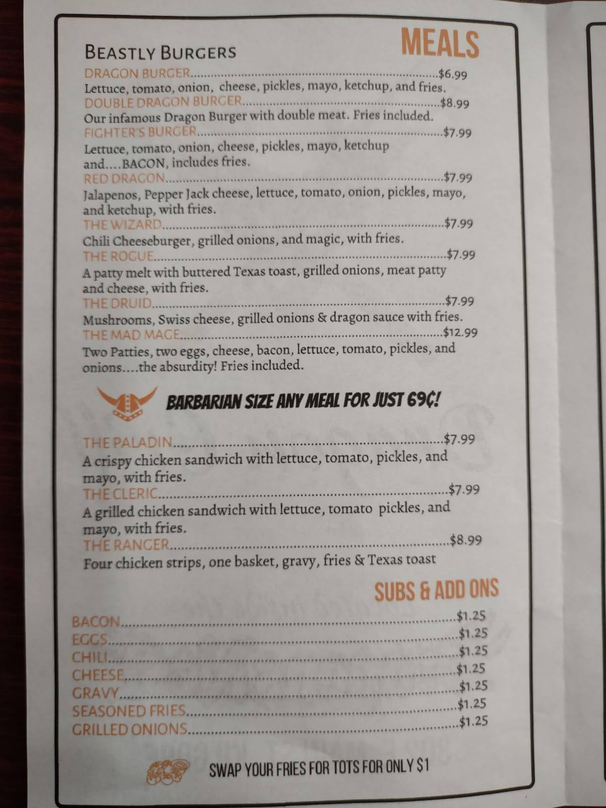 Menu at Dragon Grill restaurant, Kilgore