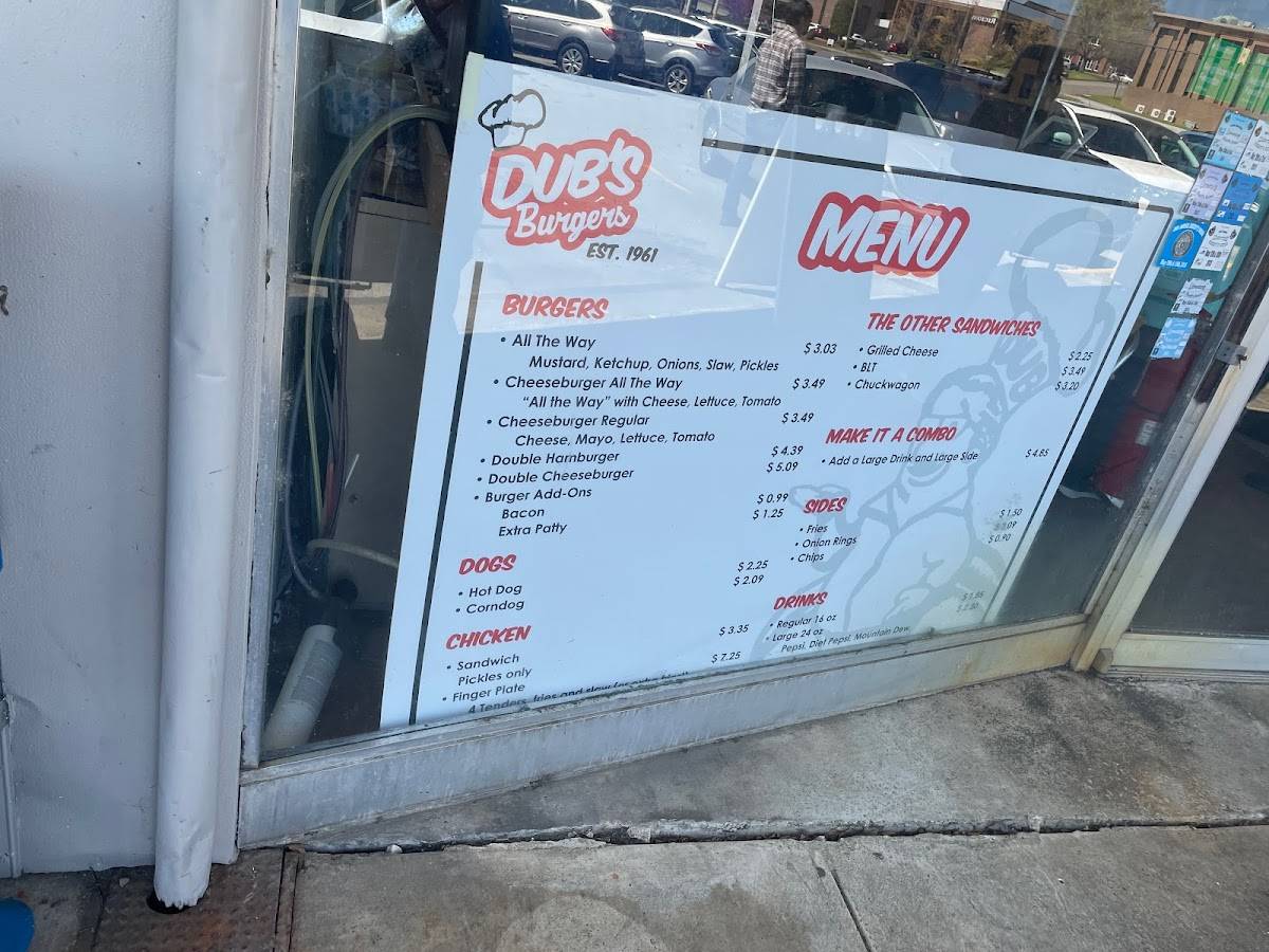 Menu at Dub's Burgers restaurant, Athens