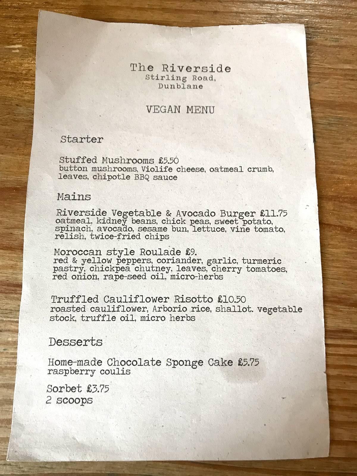Menu at The Riverside - Pub, Kitchen & Coffee House, Dunblane