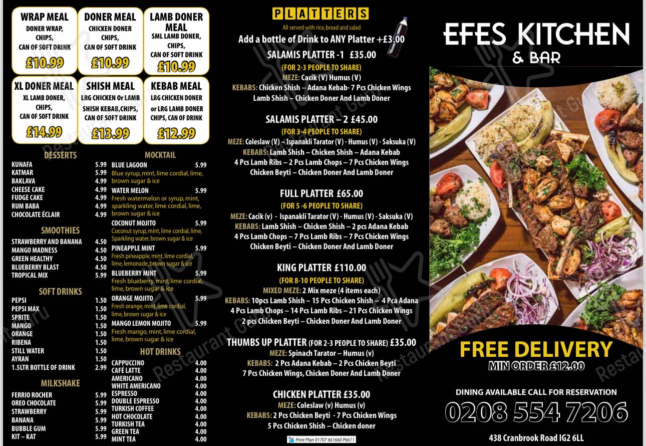 Menu at Efes Kitchen restaurant, Ilford