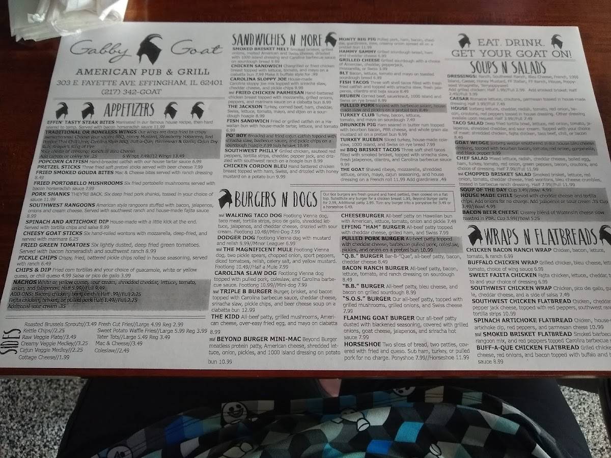 Menu at Gabby Goat American Pub & Grill, Effingham