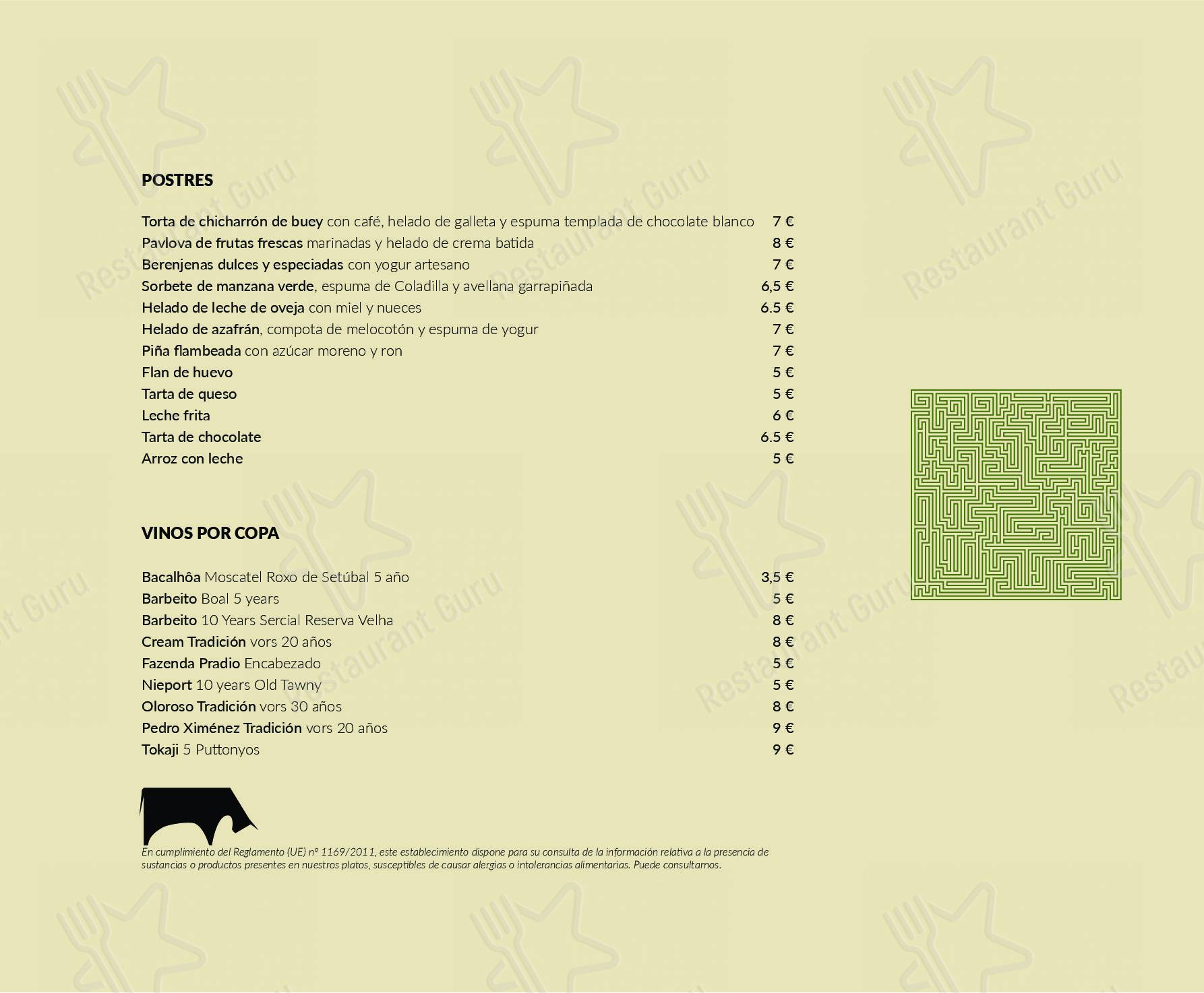 Menu at Bodega El Capricho restaurant, Jiménez de Jamuz, c/ Carrobierzo