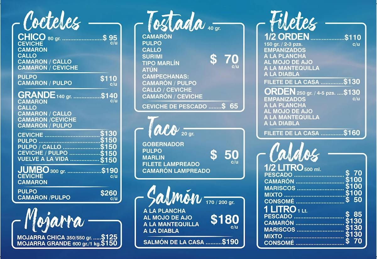 Menu at El Charal, Pescados & Mariscos restaurant, Monterrey, Priv ...