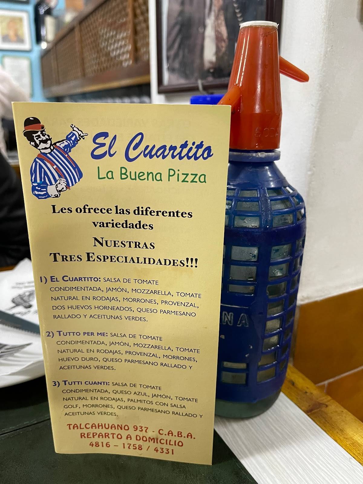 Carta de pizzería El Cuartito, Buenos Aires, Talcahuano 937
