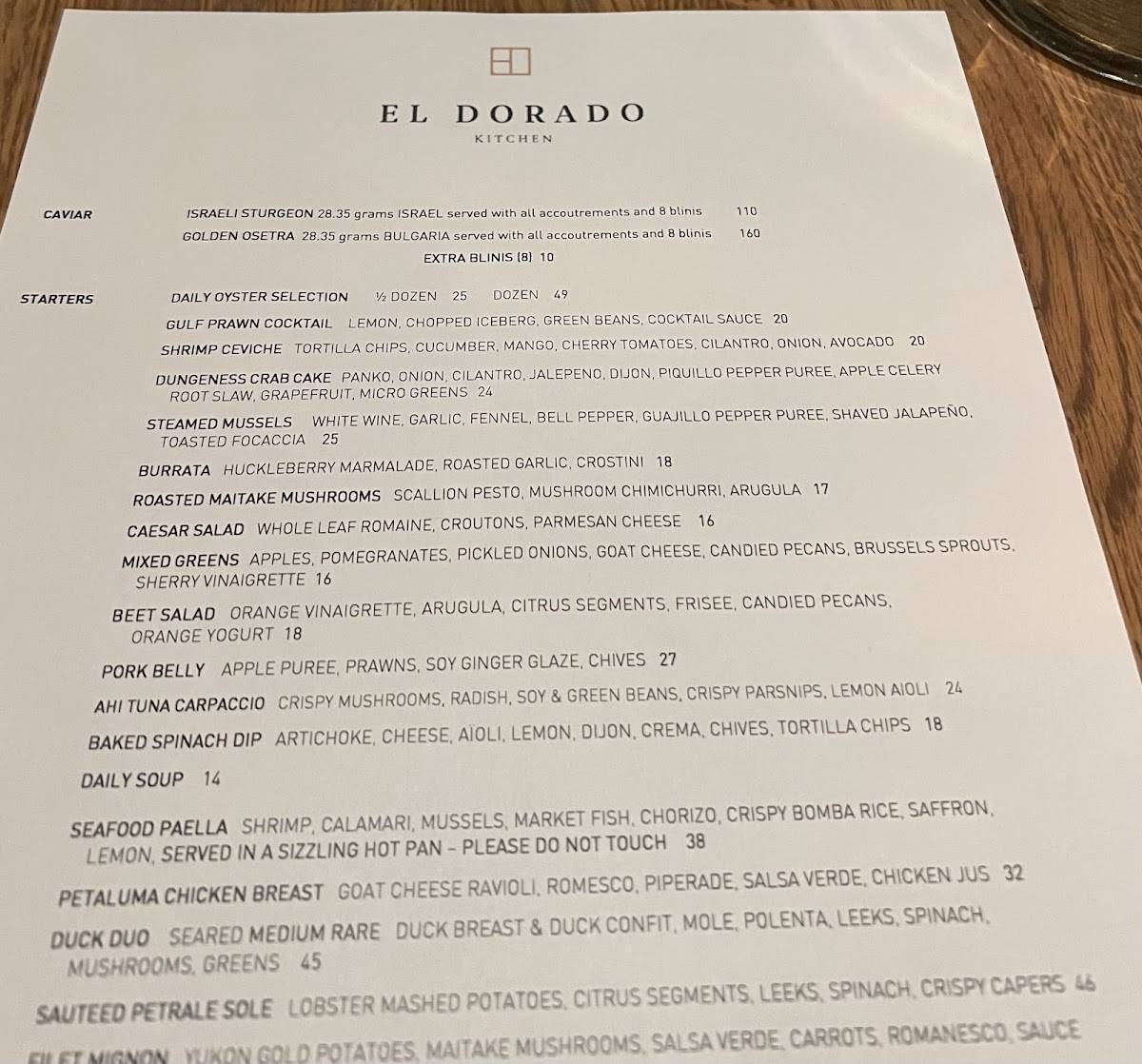 Menu at El Dorado Kitchen restaurant, Sonoma