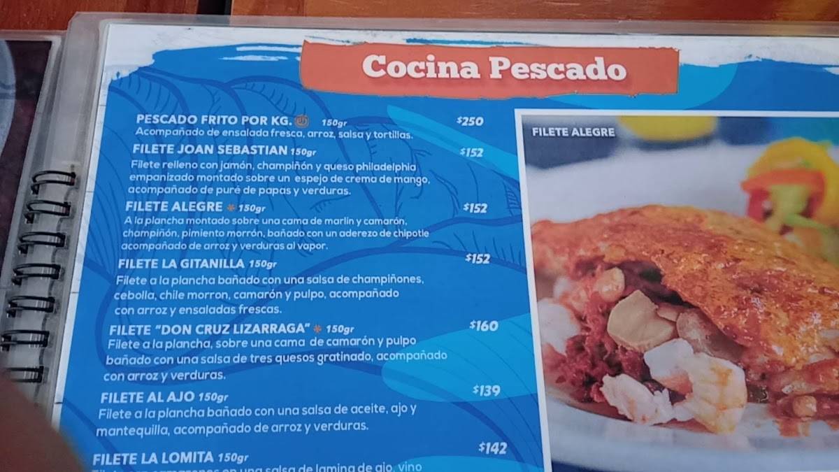 Carta del restaurante El Muchacho Alegre, Mazatlán, P.º Claussen 46-C