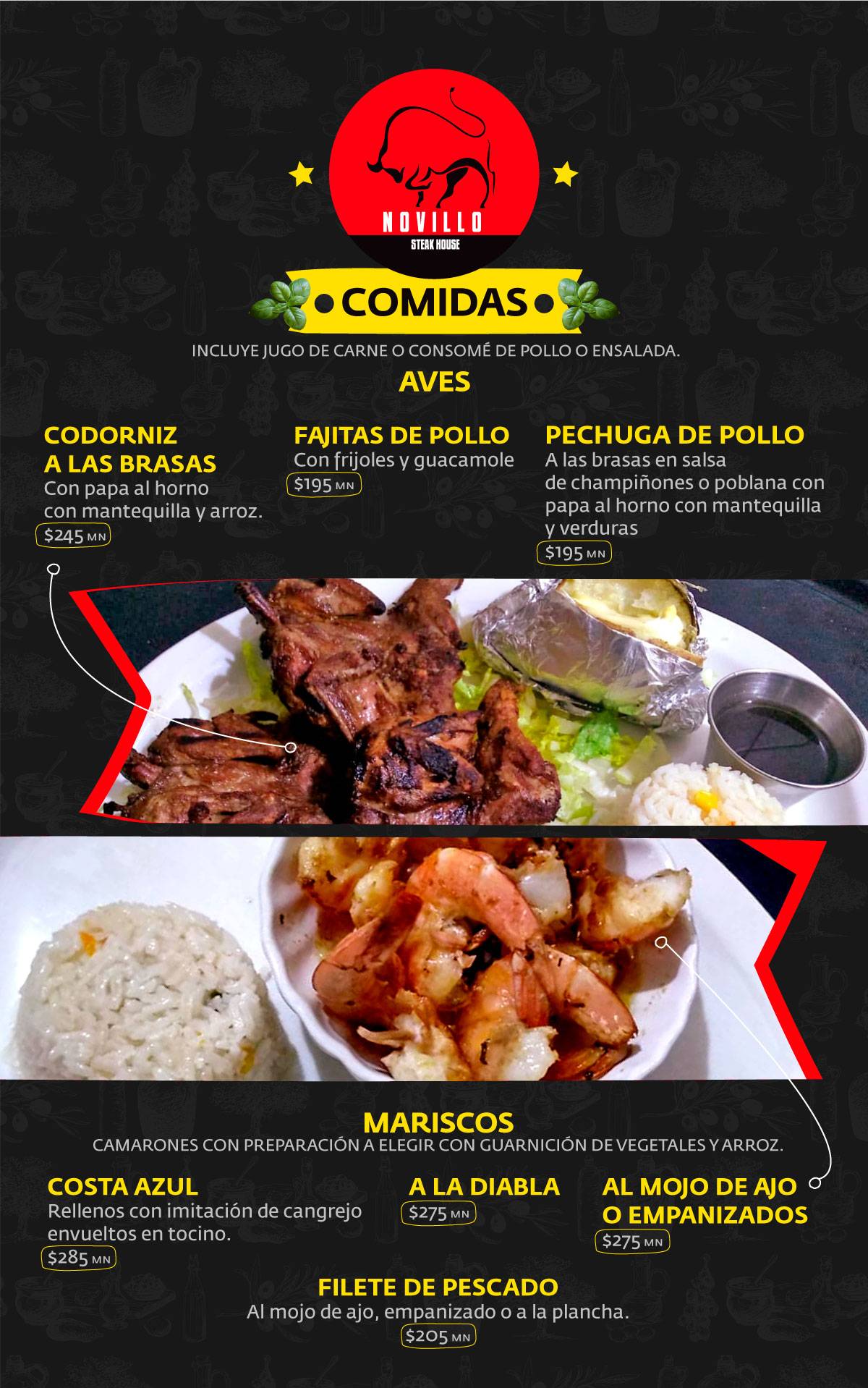 Carta de parrilla El Novillo, Tijuana