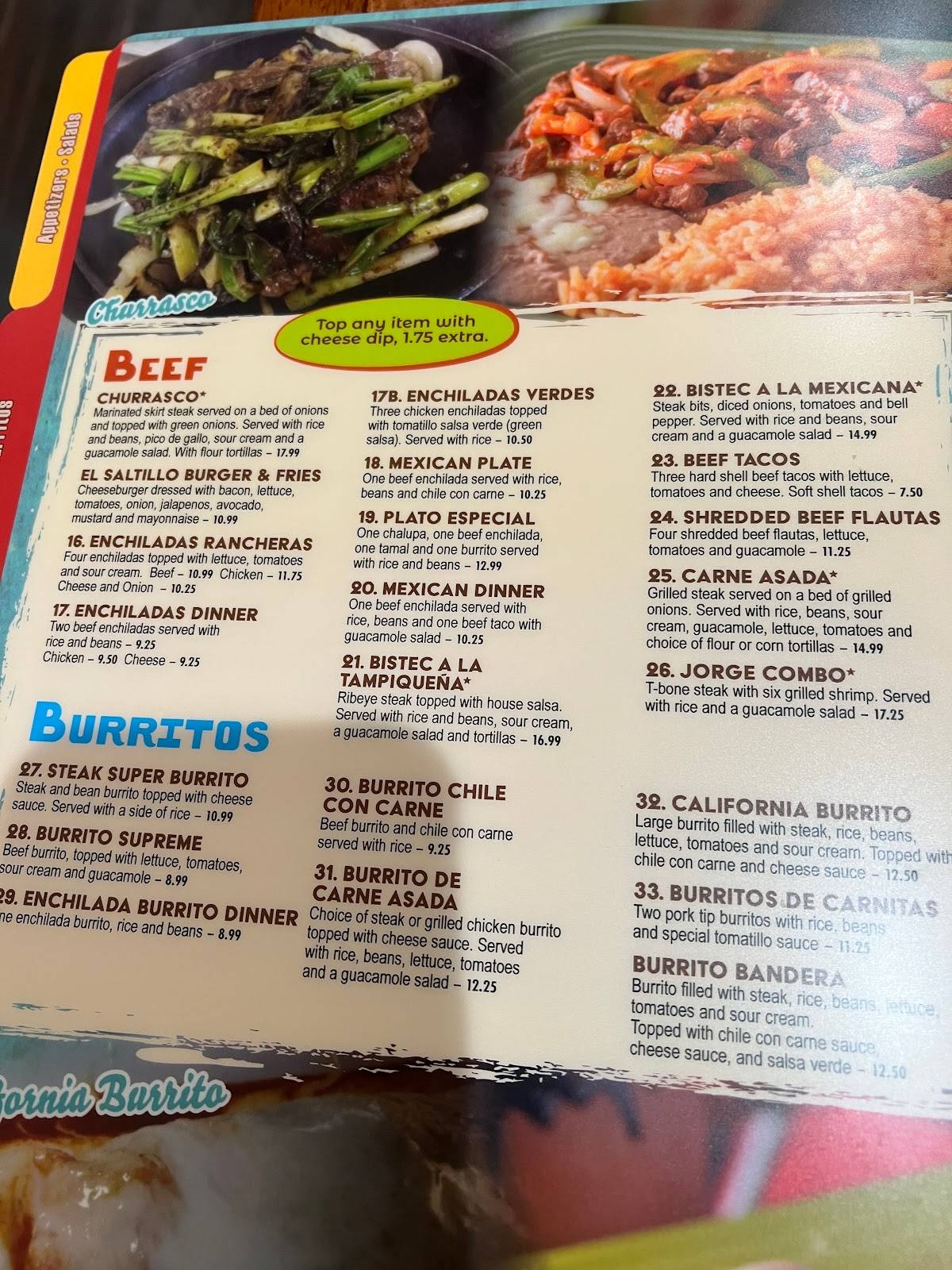 Menu at El Saltillo Mexican Restaurant, Pascagoula