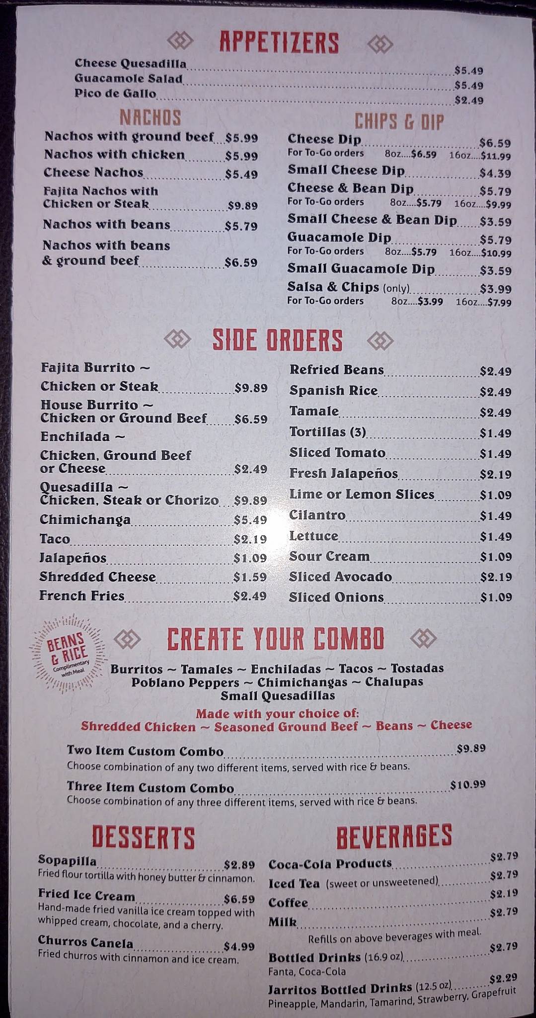 Menu at El Trio Mexican Restaurant, Alma, 214 US-64