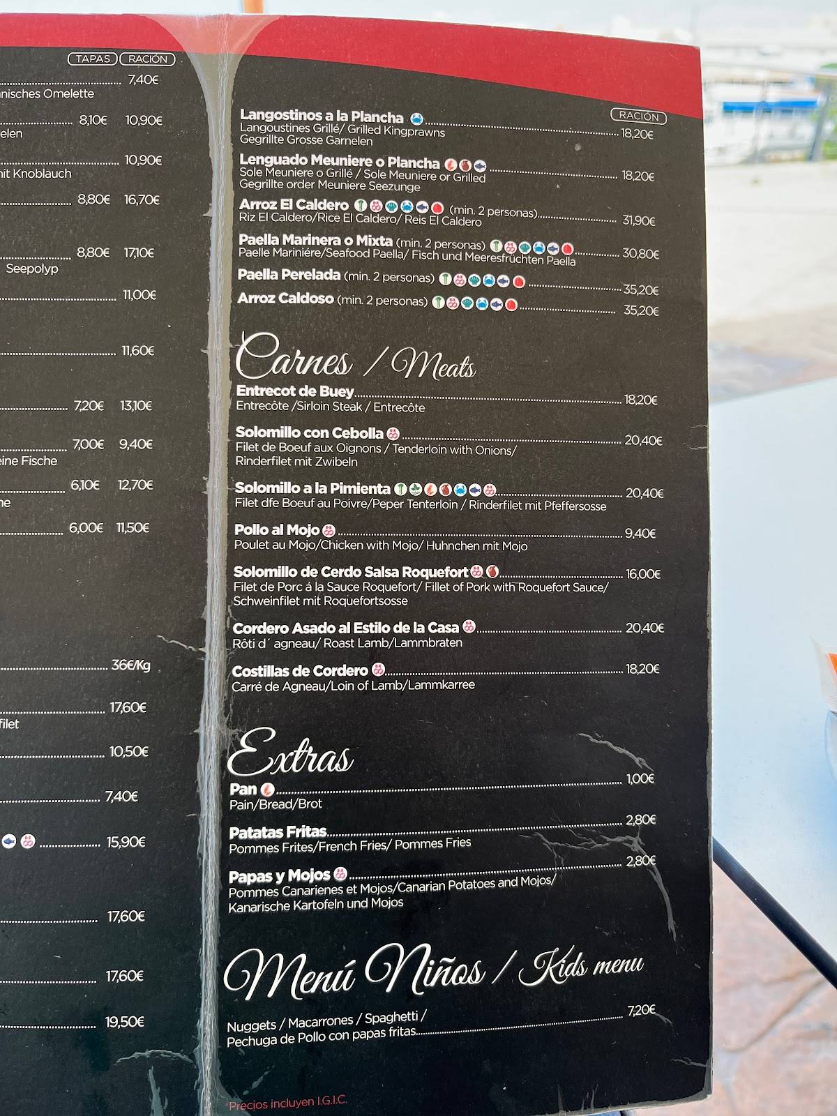 Menu at El caldero restaurant, Adeje, C. El Cabezo