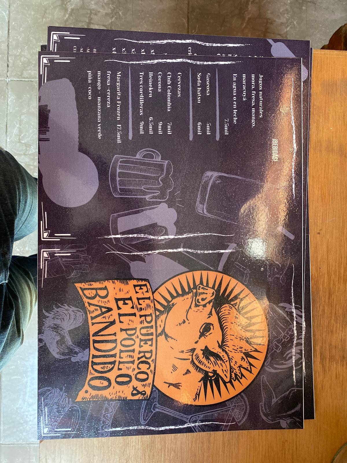 Carta de El puerco y el pollo bandido - Comida en zipaquira, Zipaquirá