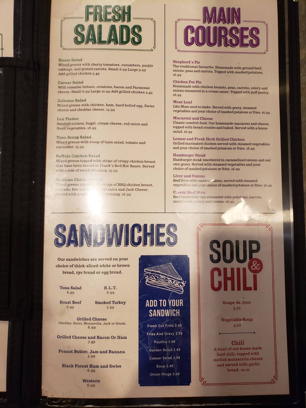 Menu at Elgin Street Diner restaurant, Ottawa, 374 Elgin St