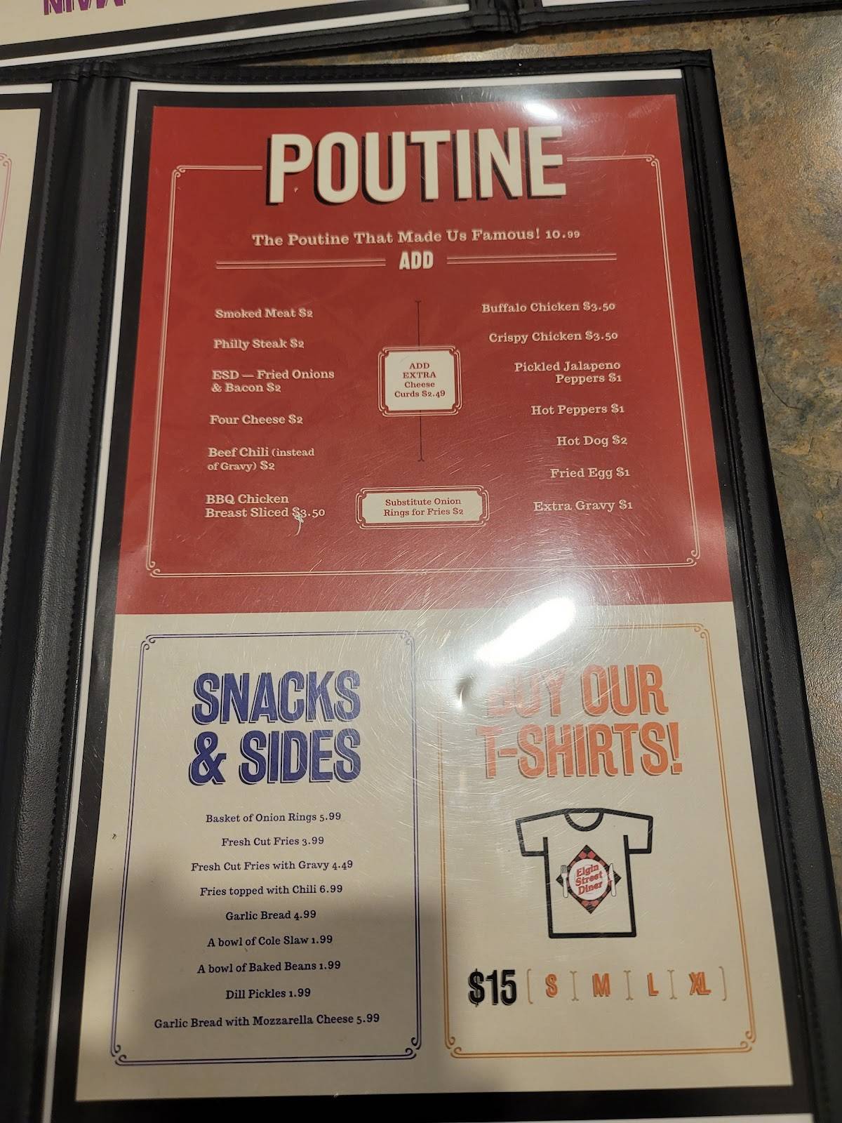 Menu at Elgin Street Diner restaurant, Ottawa, 374 Elgin St