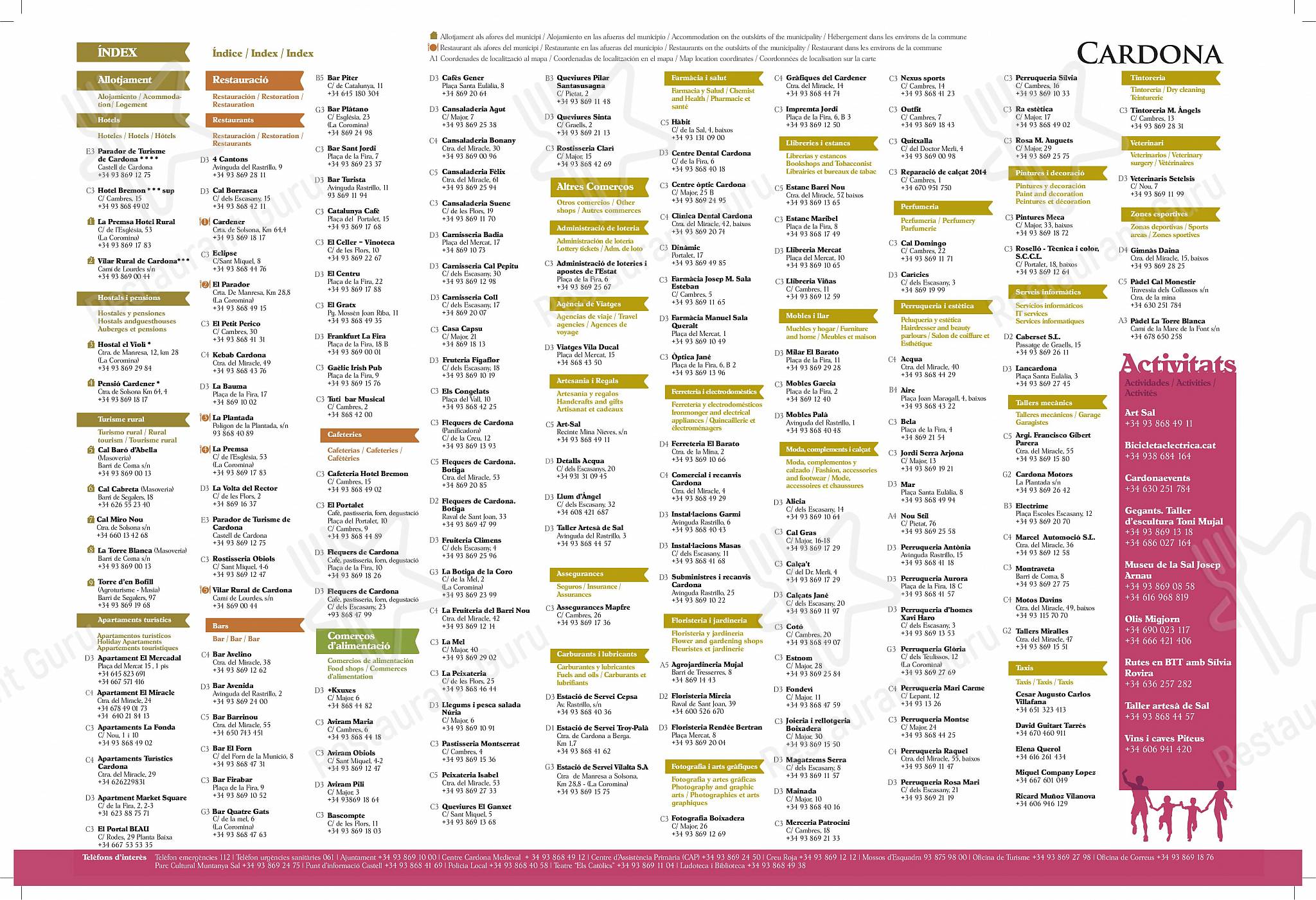 Carta del restaurante Els 4 Cantons, Cardona