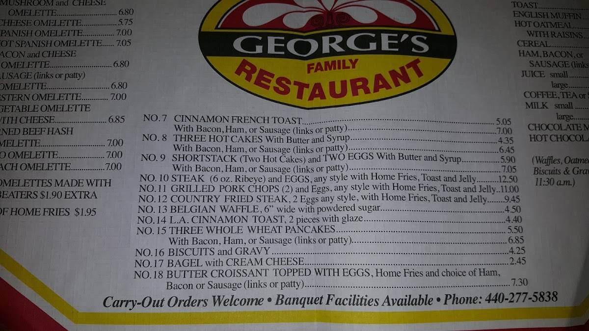 Menu at George's Family Restaurant, Elyria