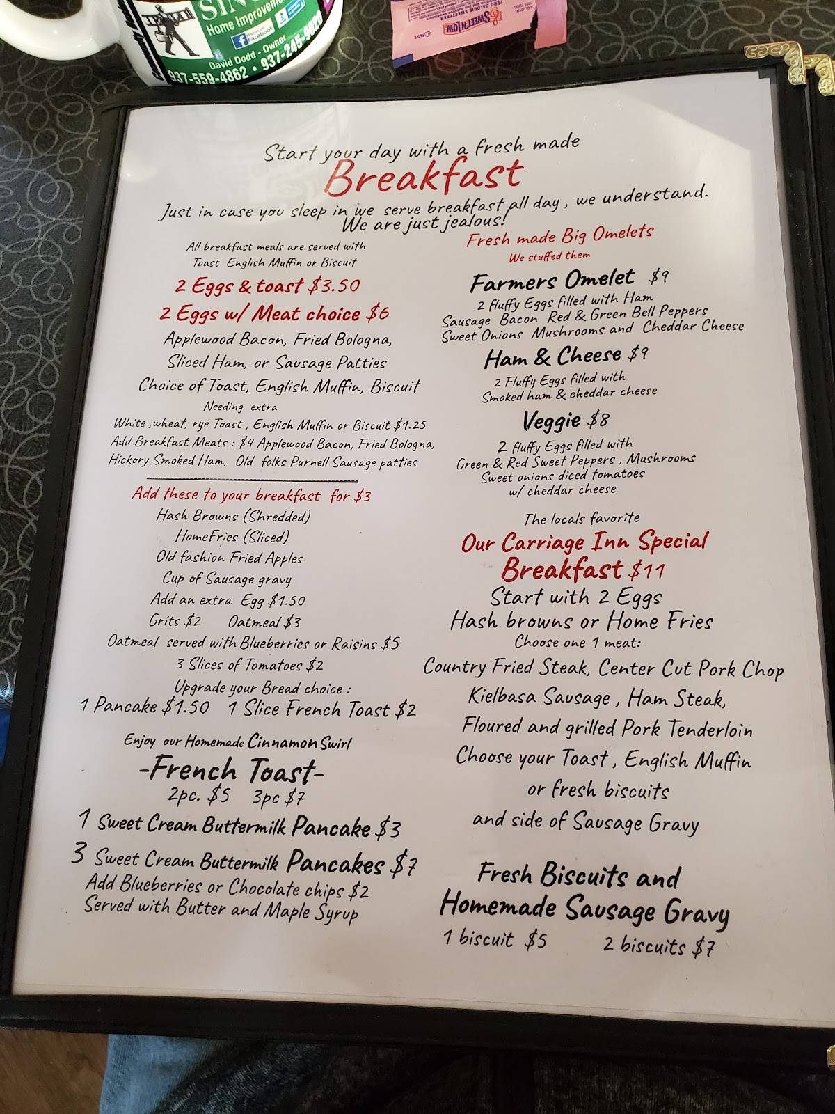 Menu at Carriage Inn Restaurant, Enon
