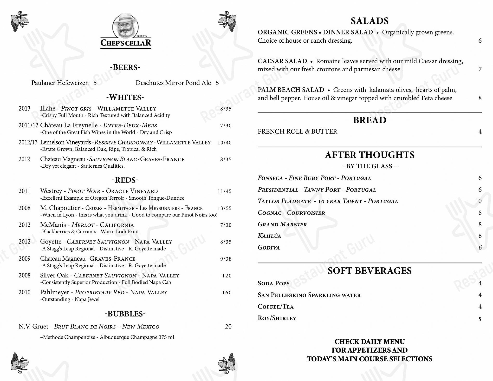 Menu at Chef's Kitchen restaurant, Eugene