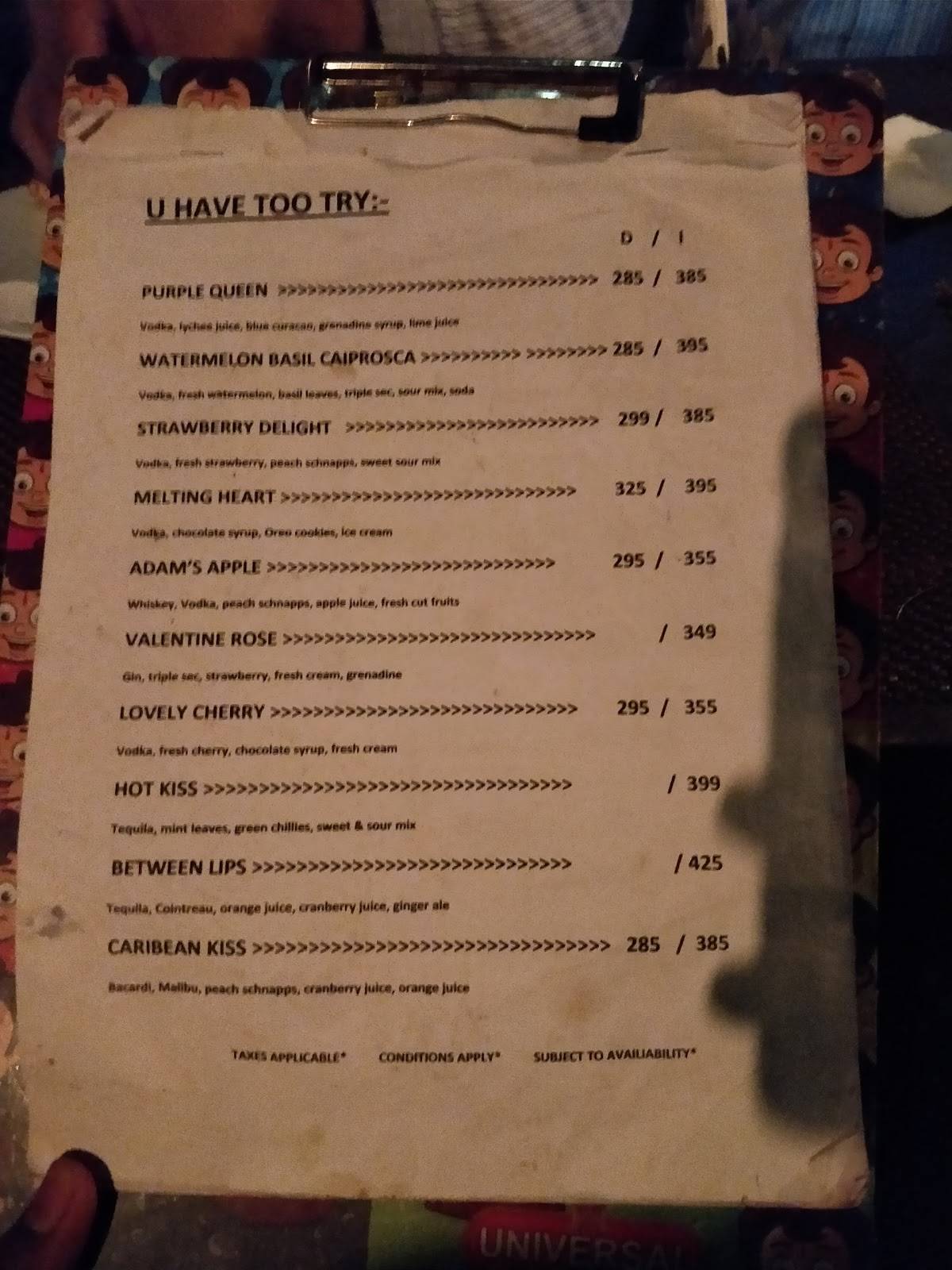 Menu at Evoke 2.0 Resto Lounge, Chennai, 255/31