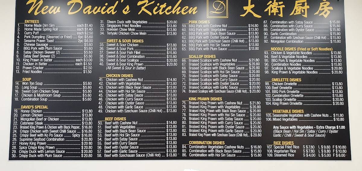 Menu at New David's Kitchen fast food, Wendouree