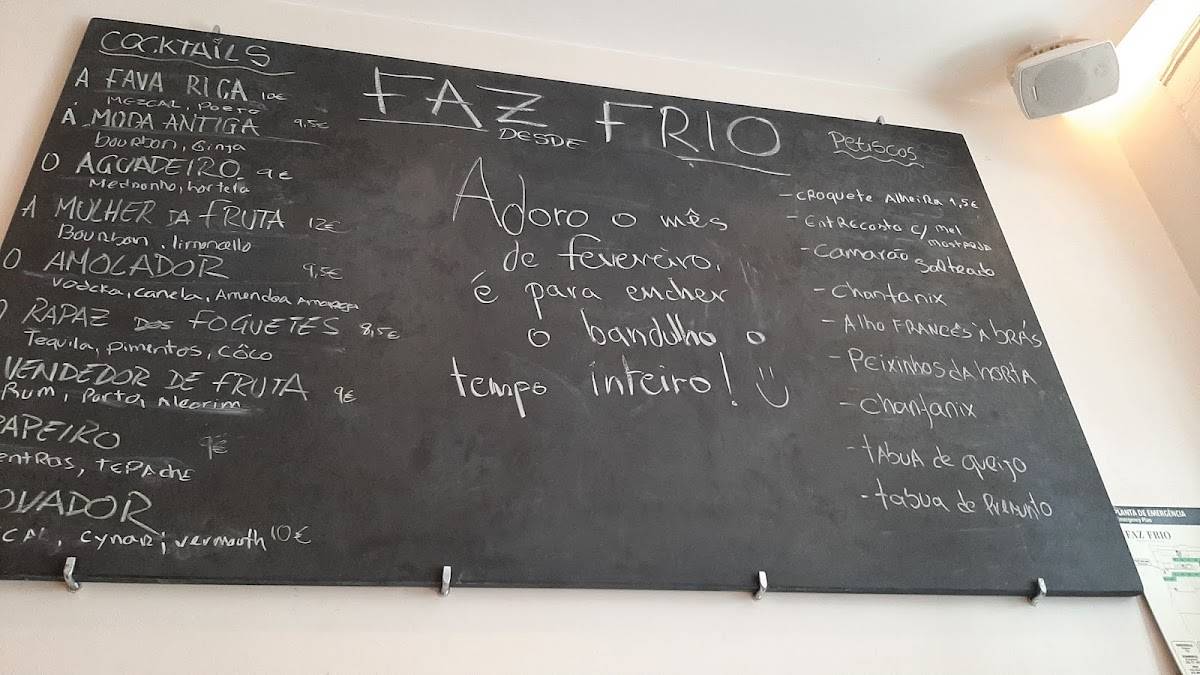 Menu at Faz Frio restaurant, Lisbon