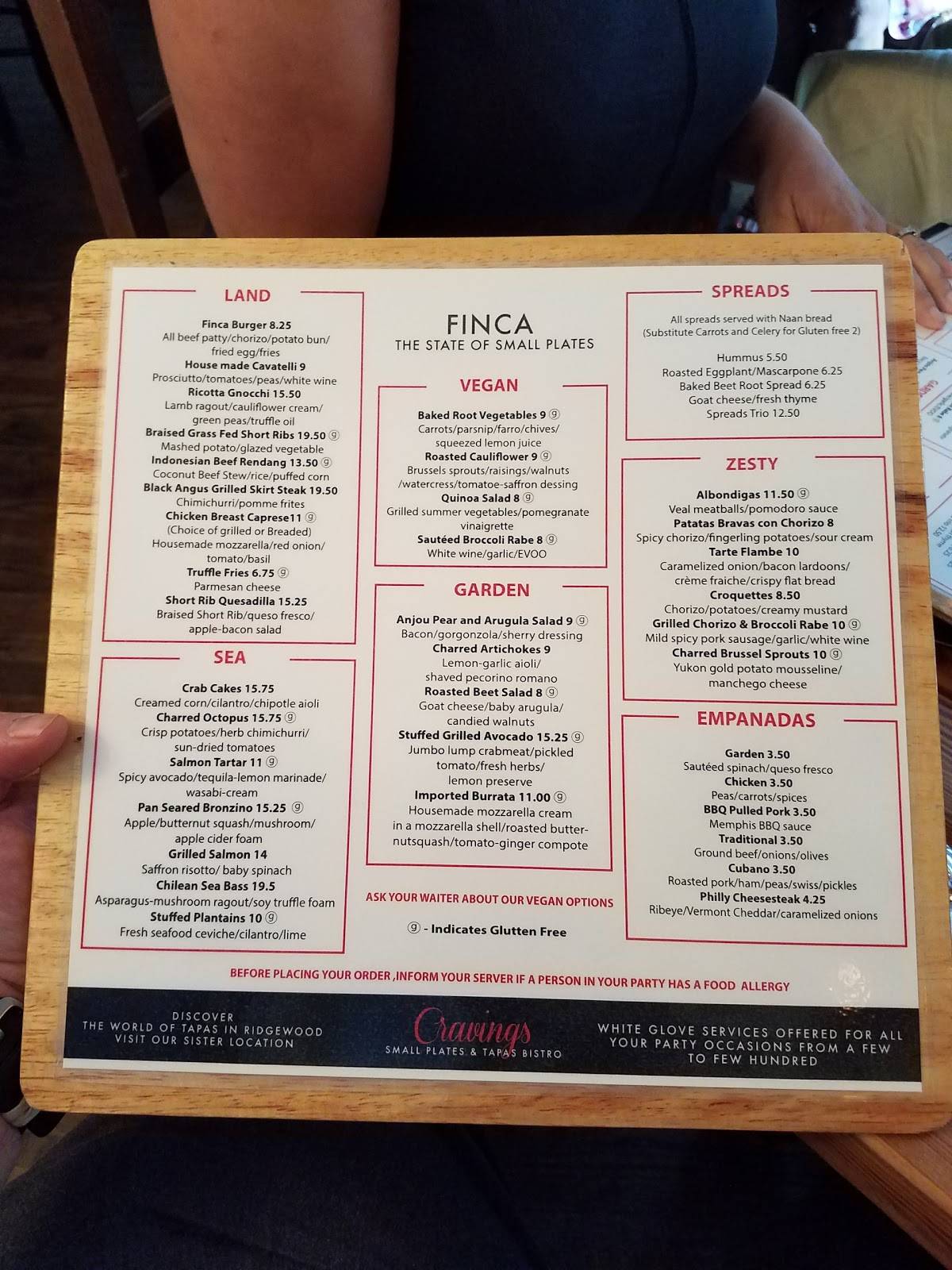 Menu at Finca Tapas restaurant, Ridgewood