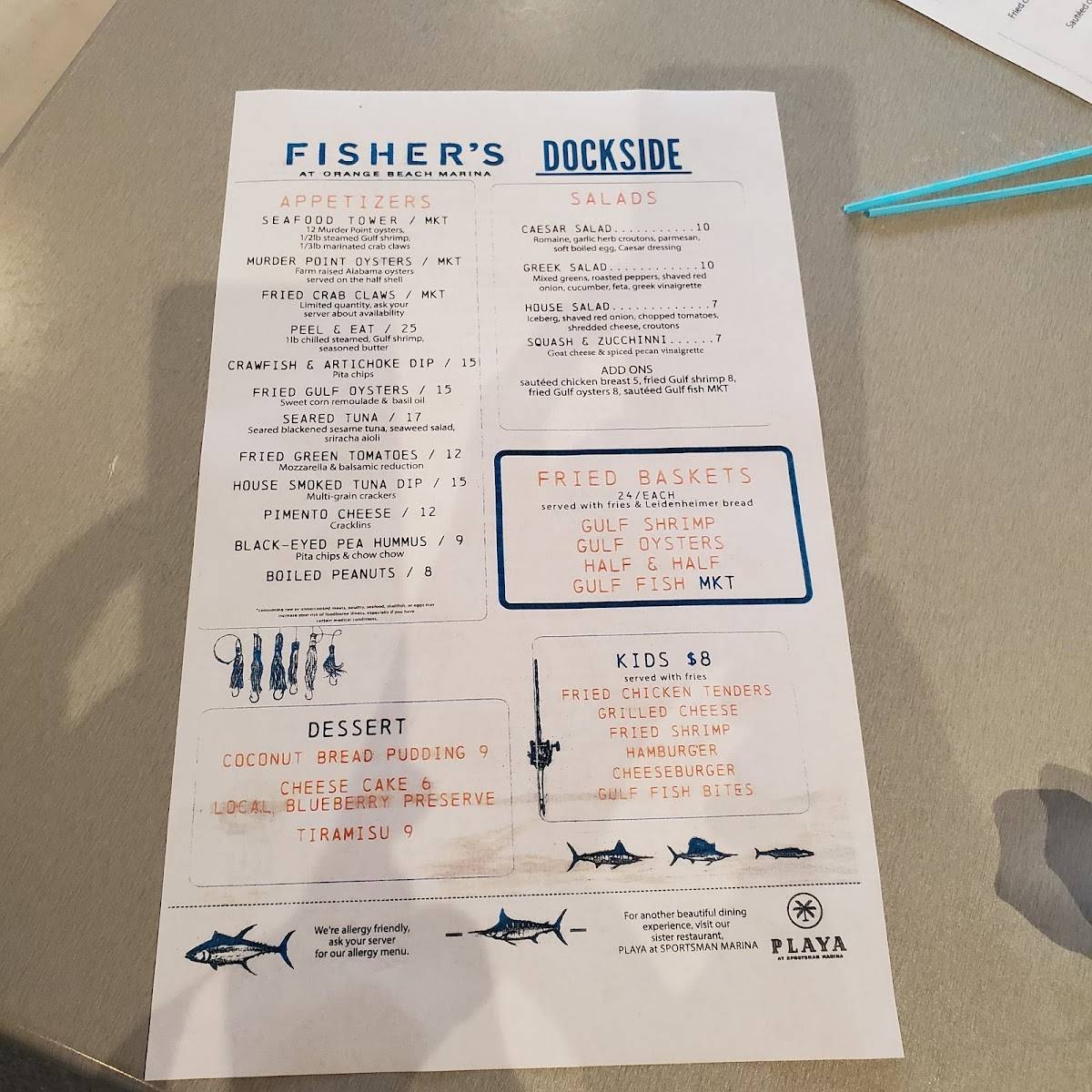 Menu at Fisher's Dockside at Orange Beach Marina pub & bar, Orange Beach