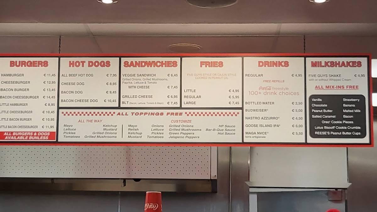 Menu da Five Guys ristorante, Roma, Roma Termini