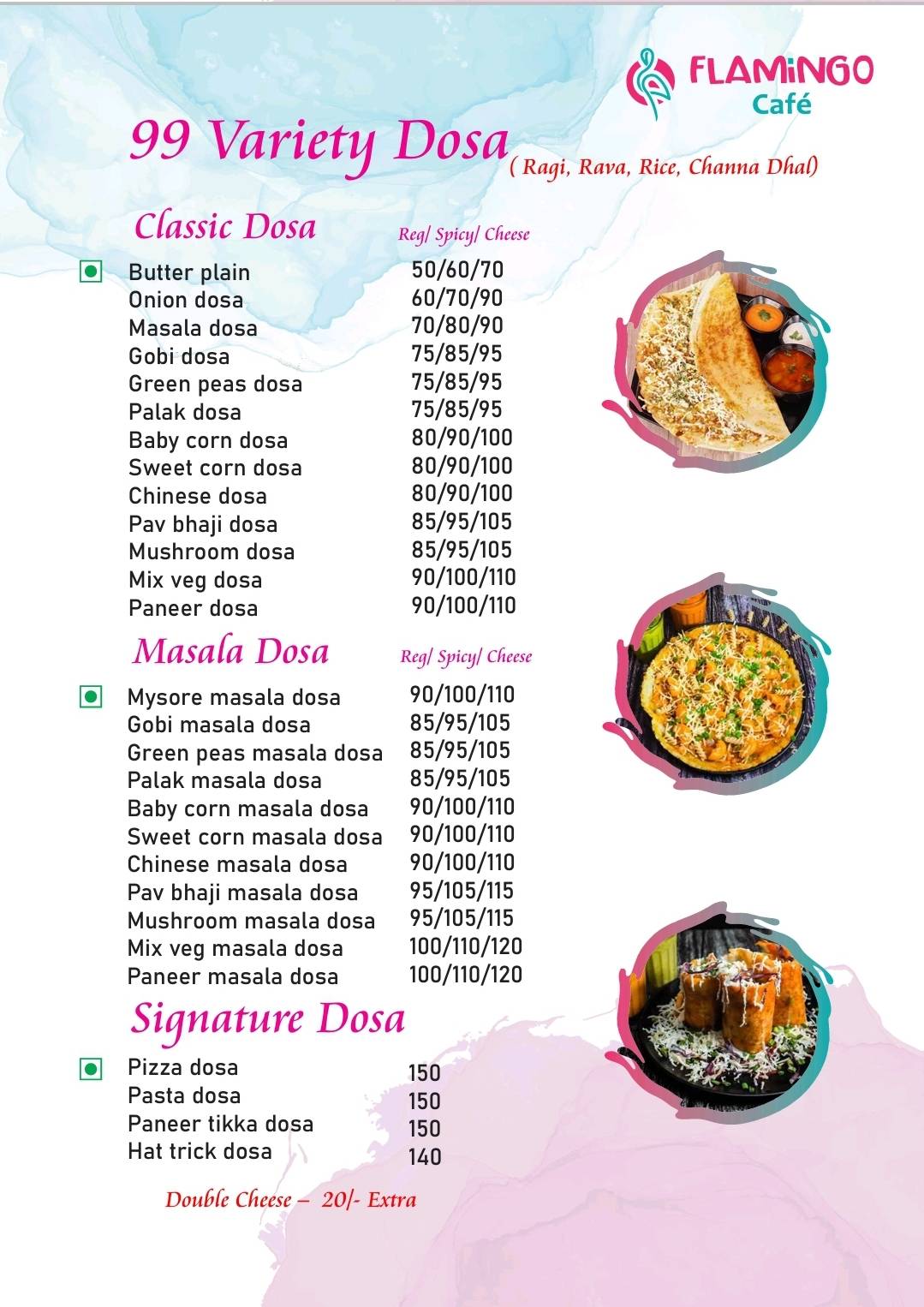 Menu at Flamingo cafe, Bengaluru