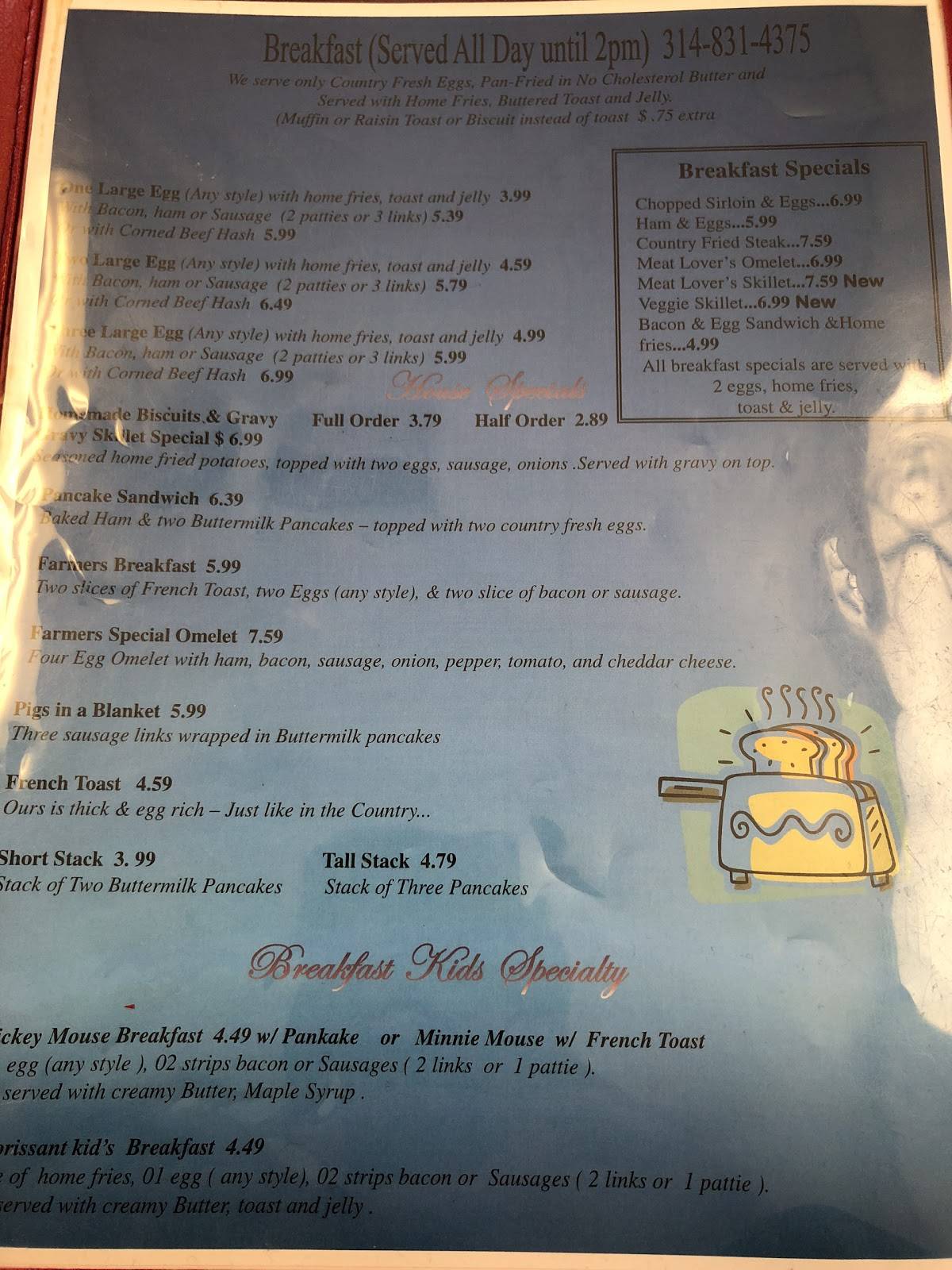 Menu at Florissant City Diner restaurant, Florissant