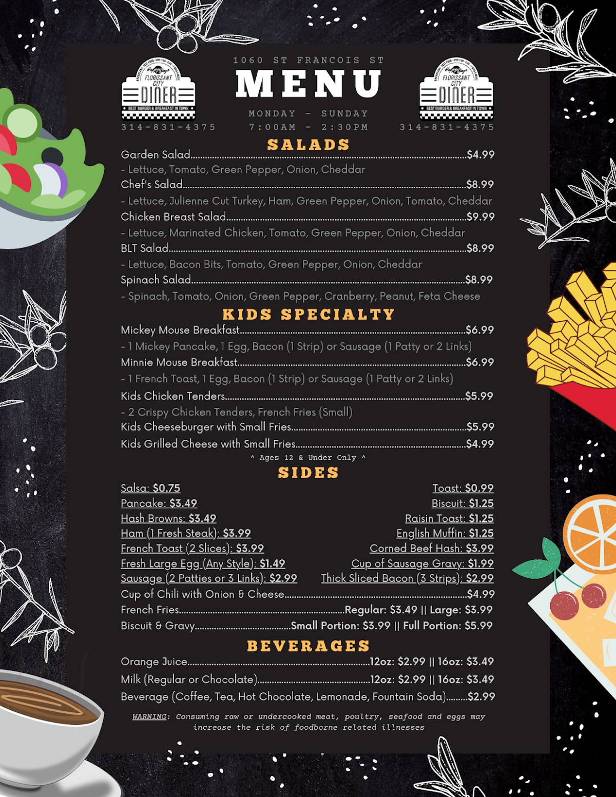 Menu at Florissant City Diner restaurant, Florissant