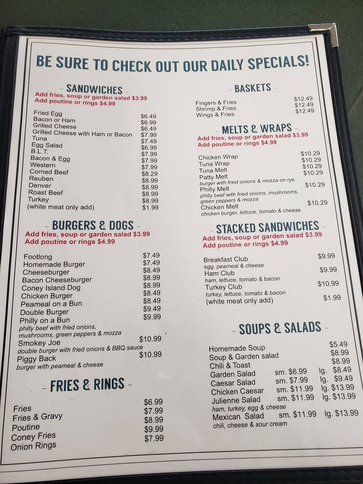 Menu at Flying M Restaurant, London, Colonel Talbot Road